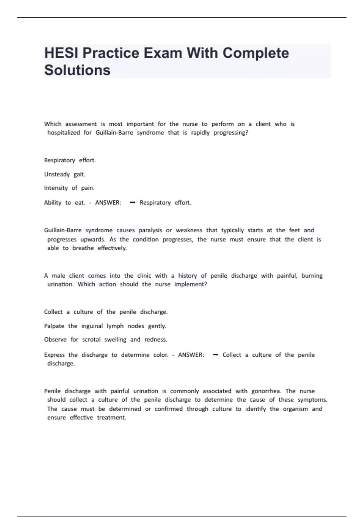 HESI Practice Exam With Complete Solutions - HESI - Stuvia US