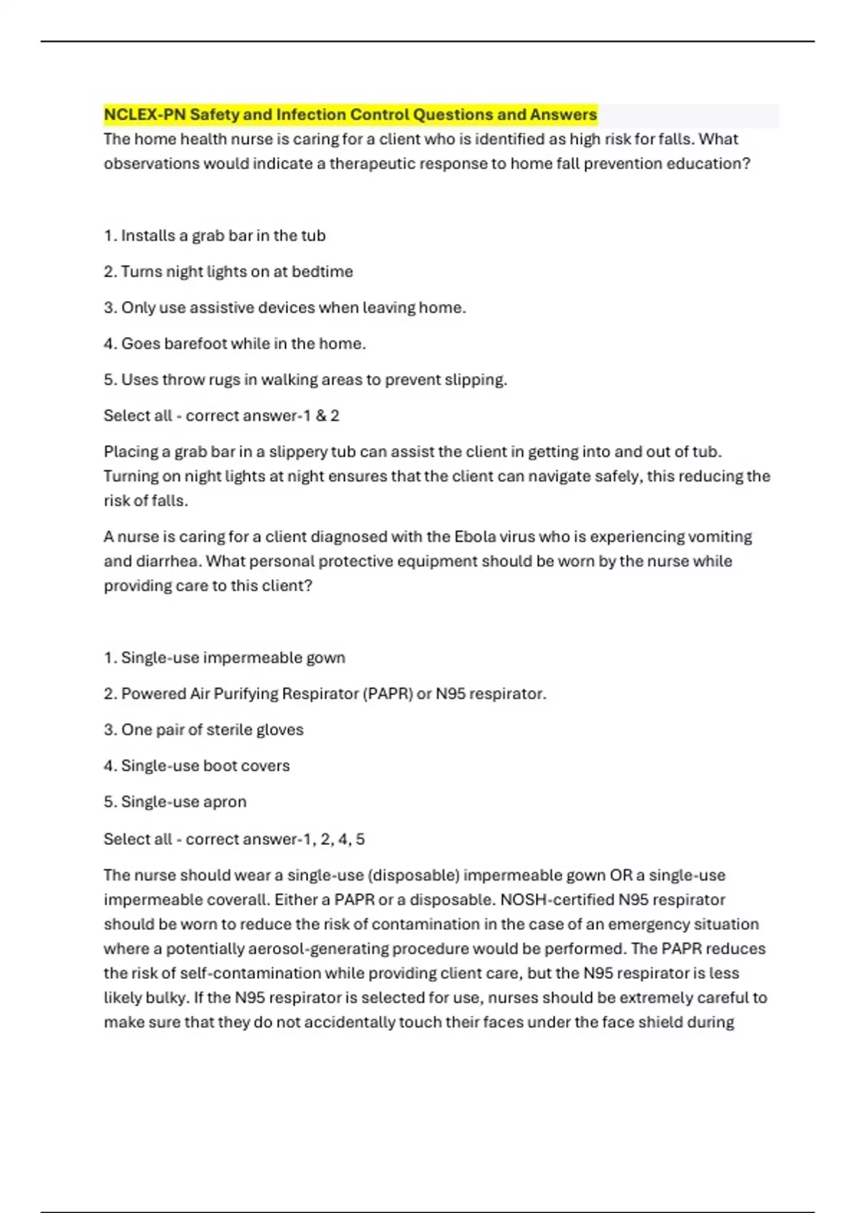 NCLEX-PN Safety and Infection Control Questions and Answers - NCLEX-PN Safety and Infection ...