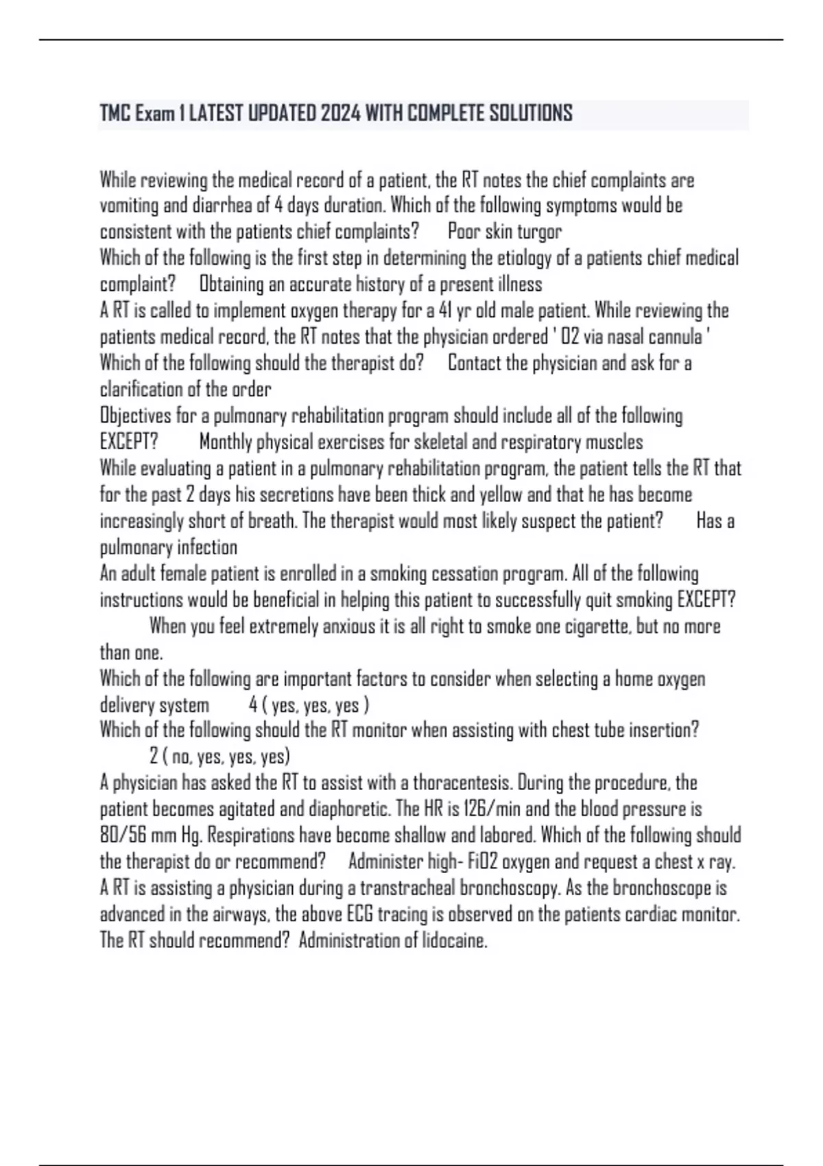 TMC Exam 1 LATEST UPDATED 2024 WITH COMPLETE SOLUTIONS - TMC 1 - Stuvia US