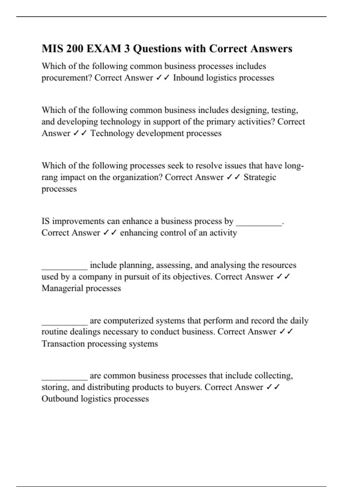 MIS 200 EXAM 3 Questions with Correct Answers. - MIS 200 - Stuvia US