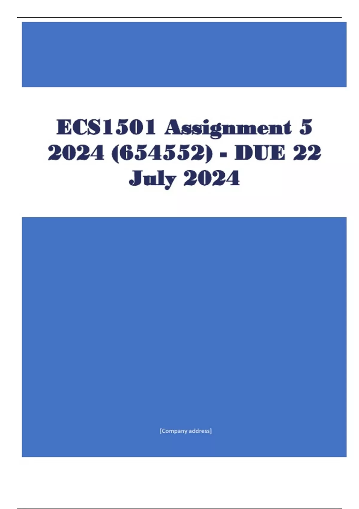 ECS1501 Assignment 5 2024 (654552) - DUE 22 July 2024 - Economics IA (ESC1501) - Stuvia SA
