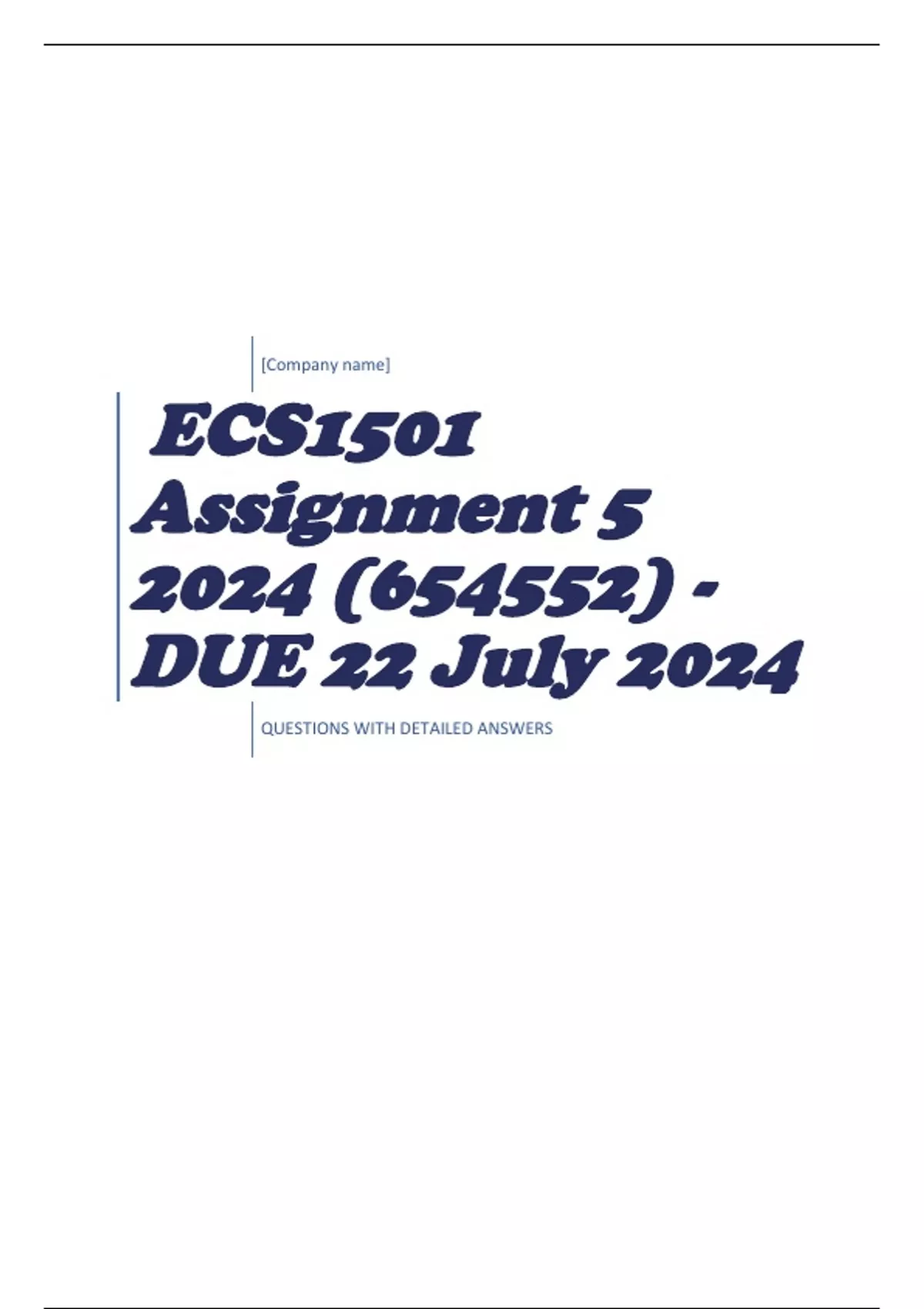 ECS1501 Assignment 5 2024 (654552) - DUE 22 July 2024 - Economics IA (ECS1501) - Stuvia US