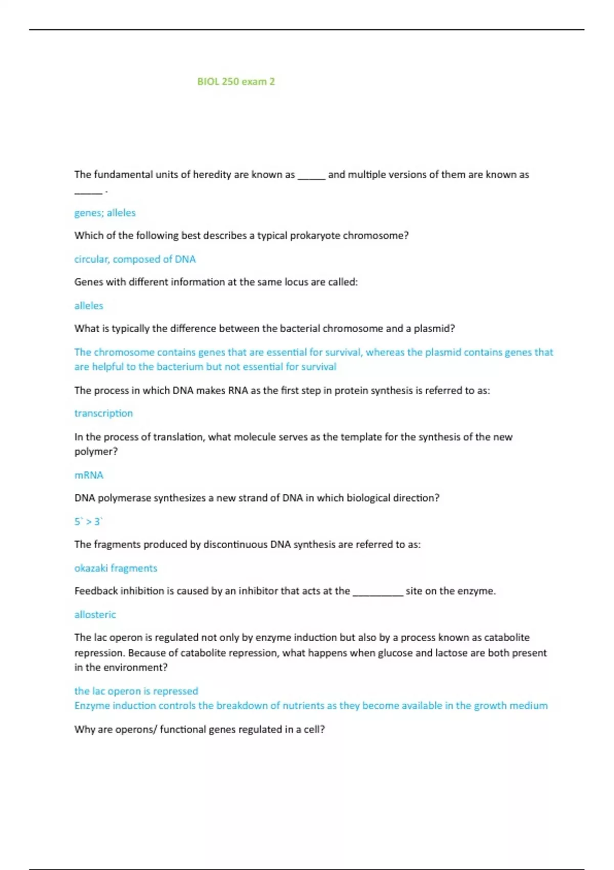 BIOL 250 exam 2 questions and answers complete solution 2024 - BIOL 250 ...