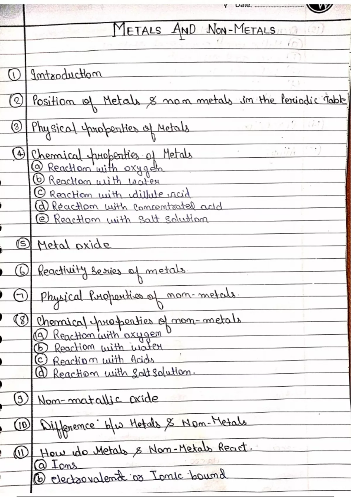 METALS AND NON METALS CLASS 10TH NOTES II HANDWRITTEN NOTES II CBSE AND ...