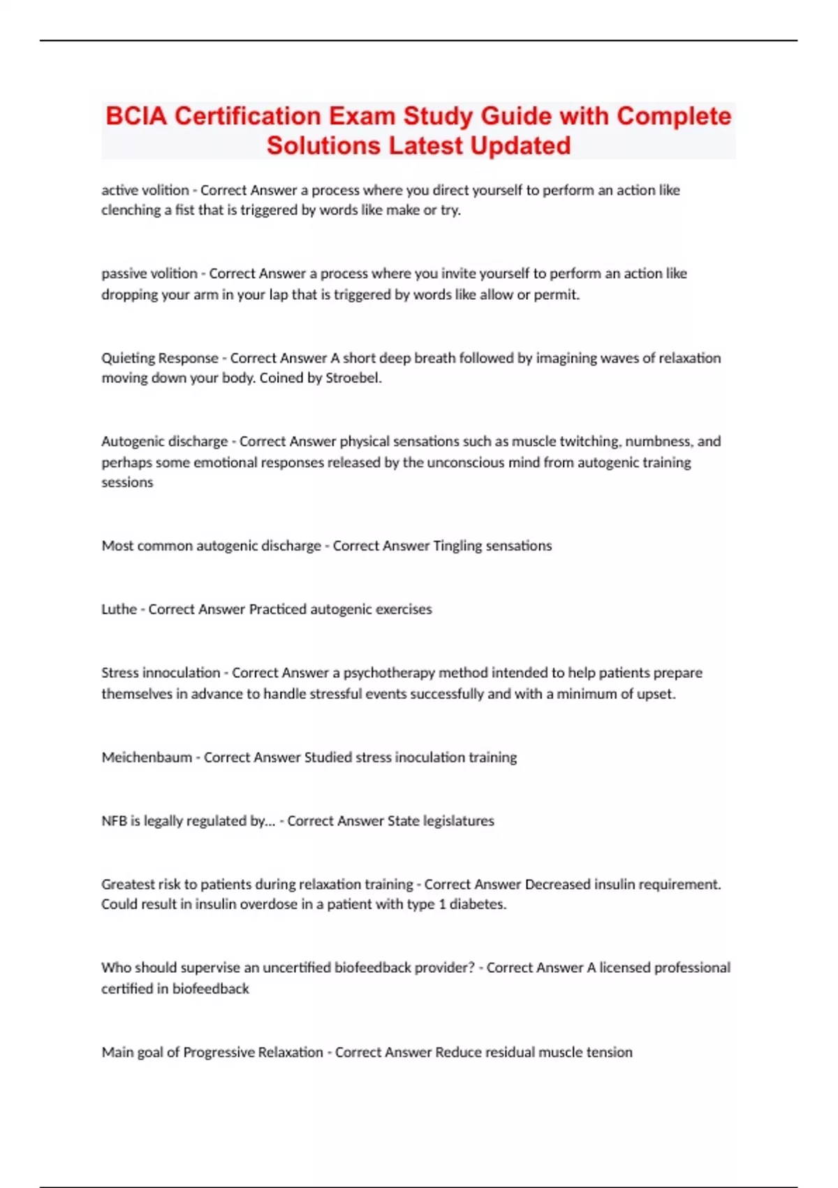 BCIA Certification Exam Study Guide with Complete Solutions Latest ...