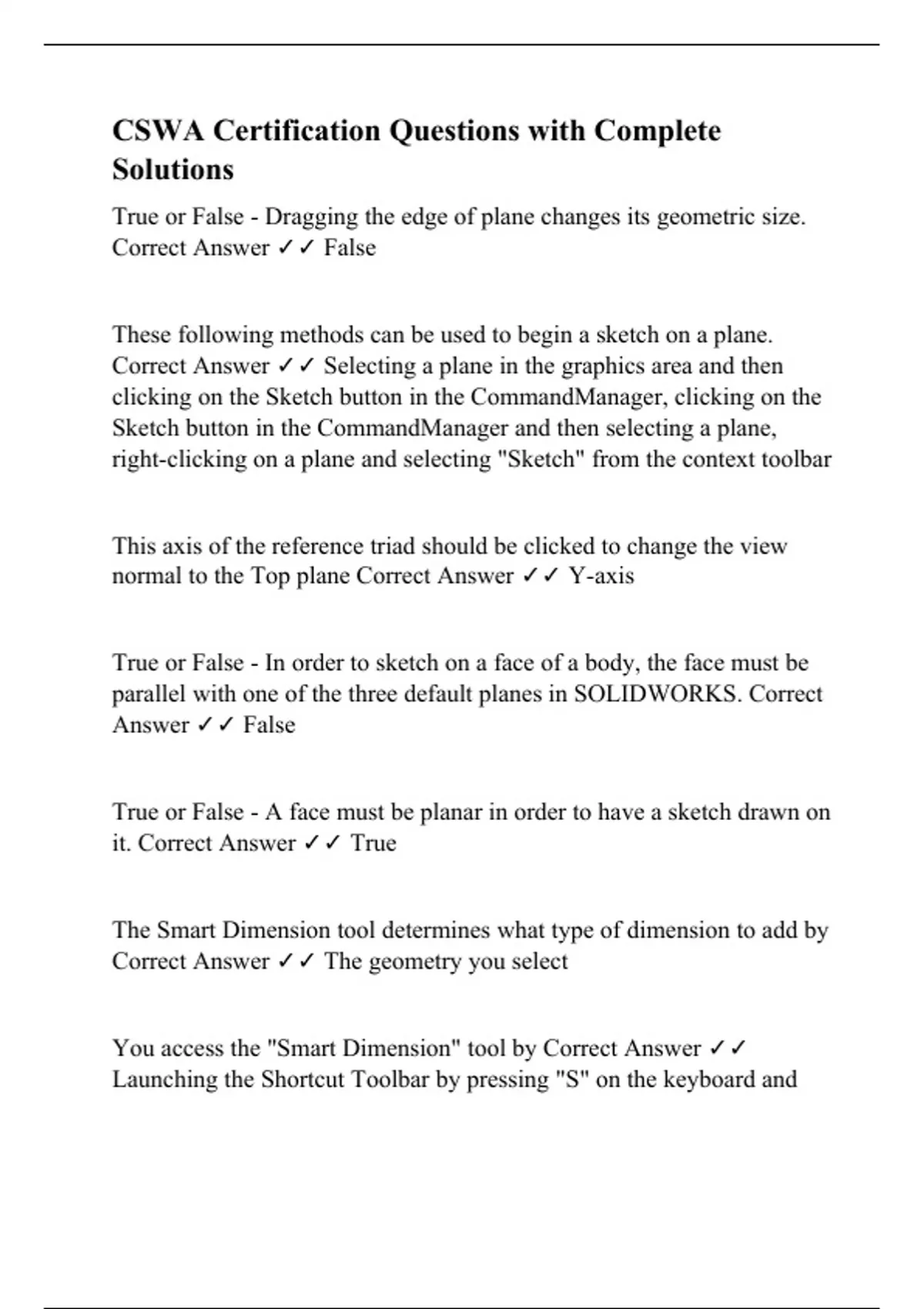 CSWA Certification Questions with Complete Solutions - CSWA - Stuvia US