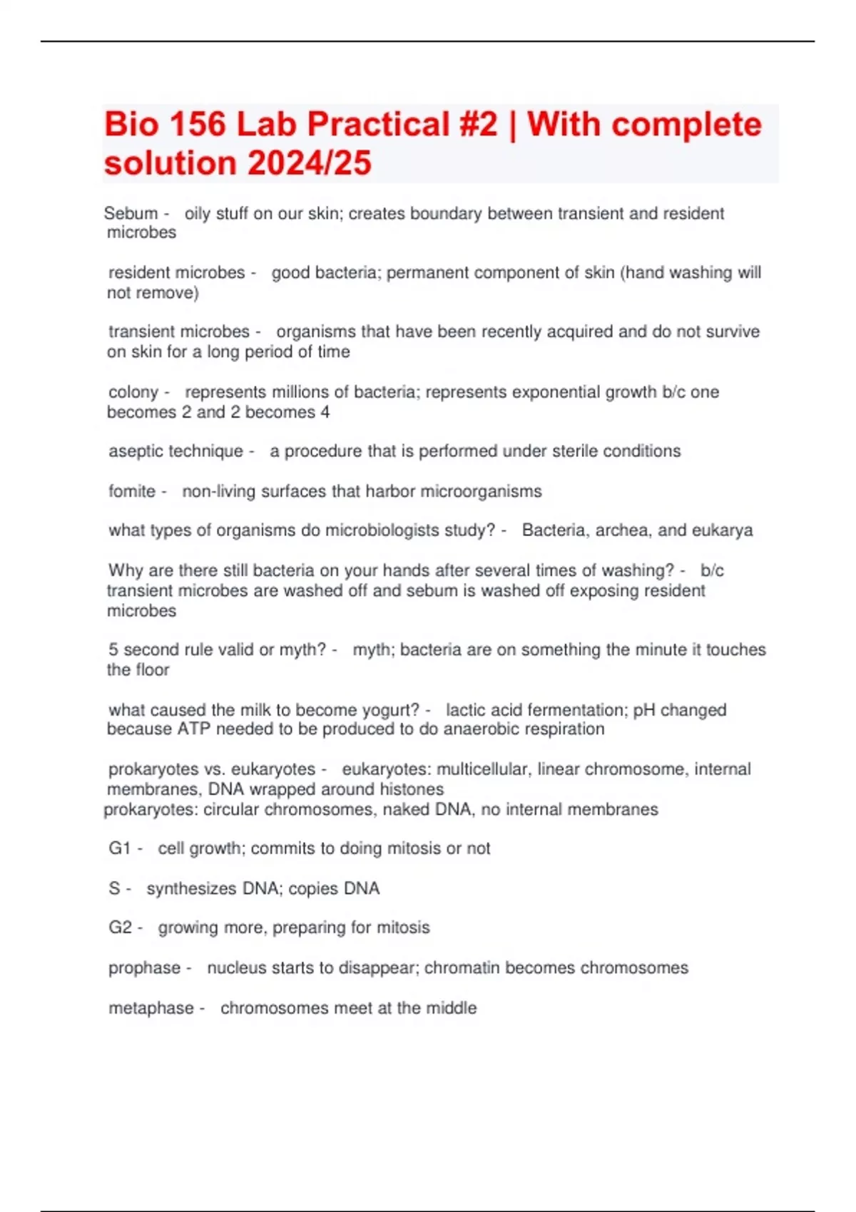 Bio 156 Lab Practical #2 | With complete solution 2024/25 - Bio 156 Lab ...