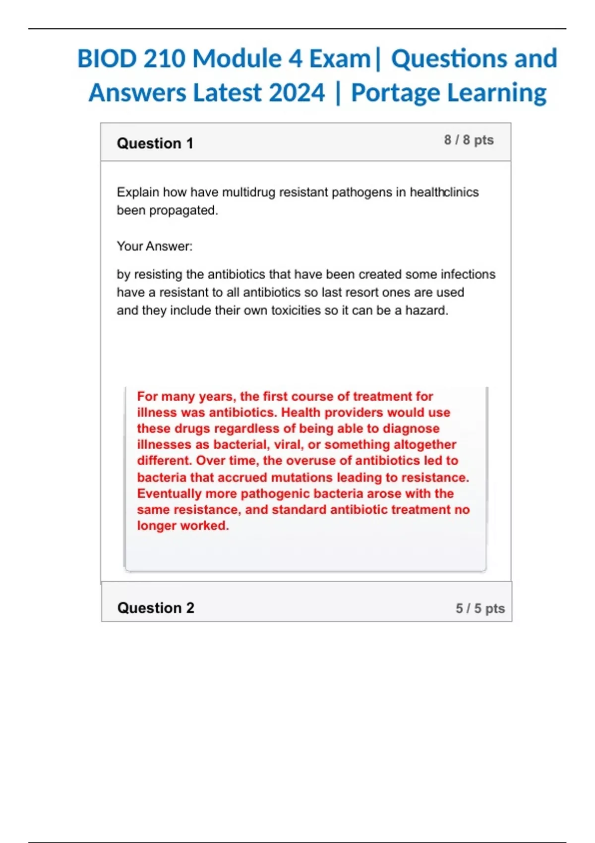 BIOD 210 Module 4 Exam| Questions and Answers Latest 2024 | Portage ...