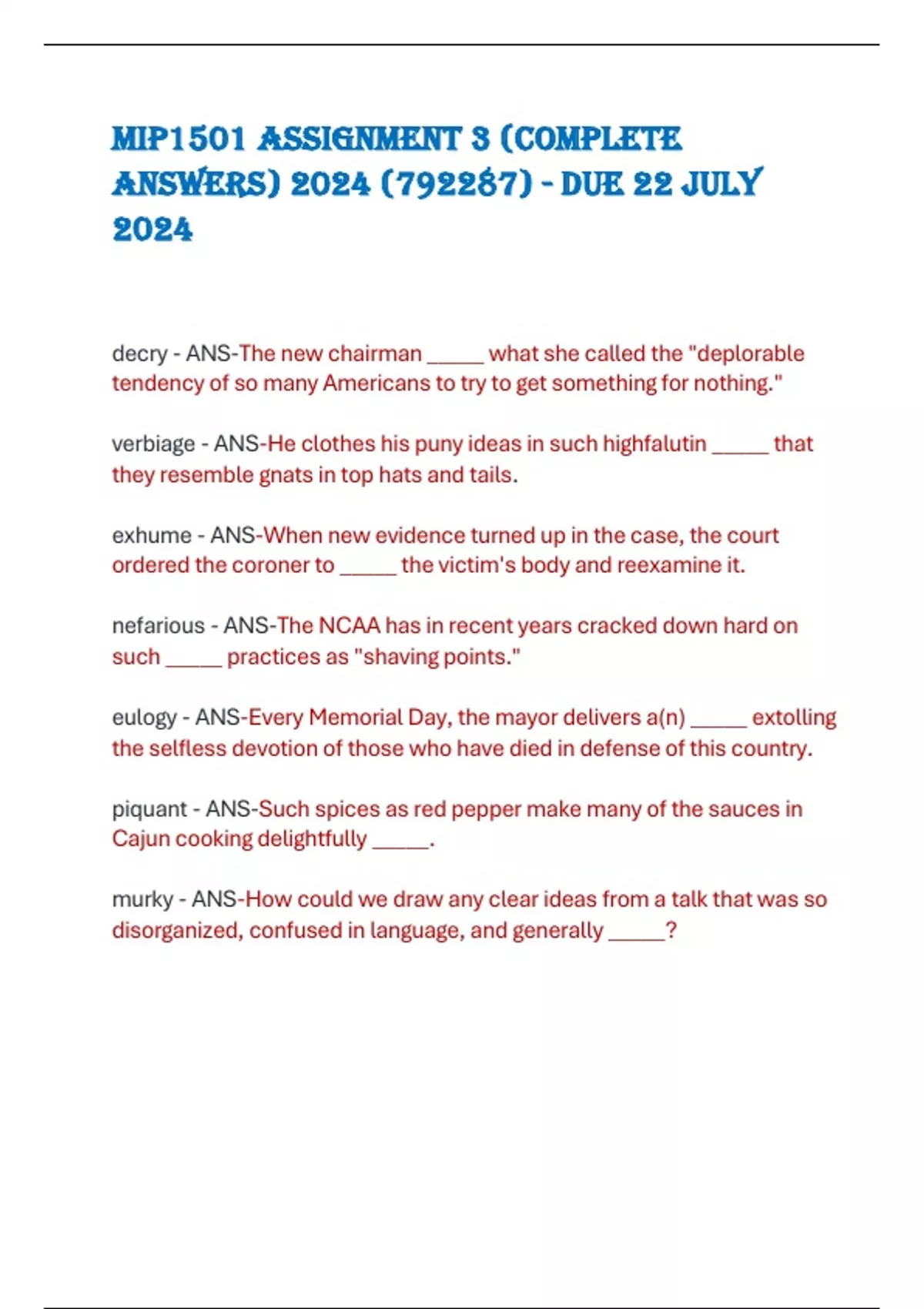 MIP1501 Assignment 3 (COMPLETE ANSWERS) 2024 (792287) - DUE 22 July ...