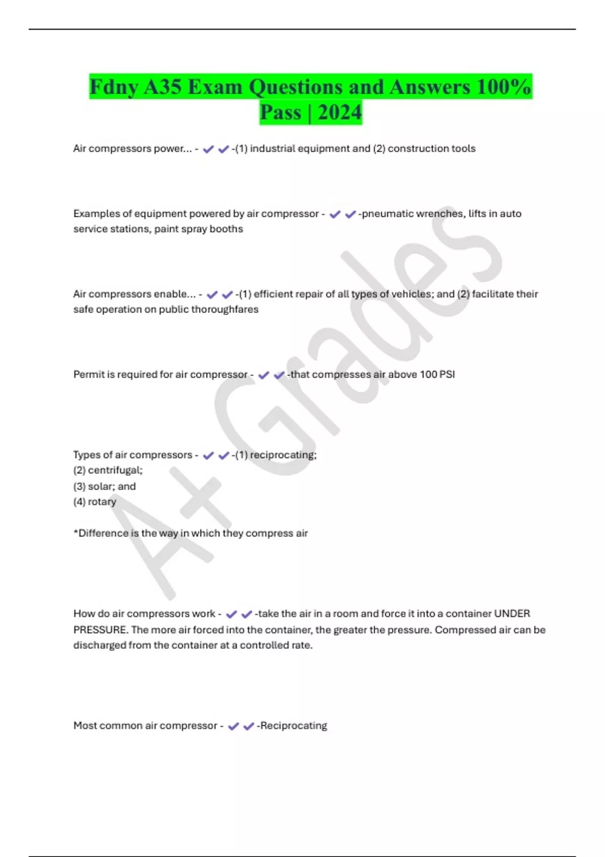 Fdny A35 Exam Questions and Answers 100% Pass | 2024 - Fdny A35 - Stuvia US