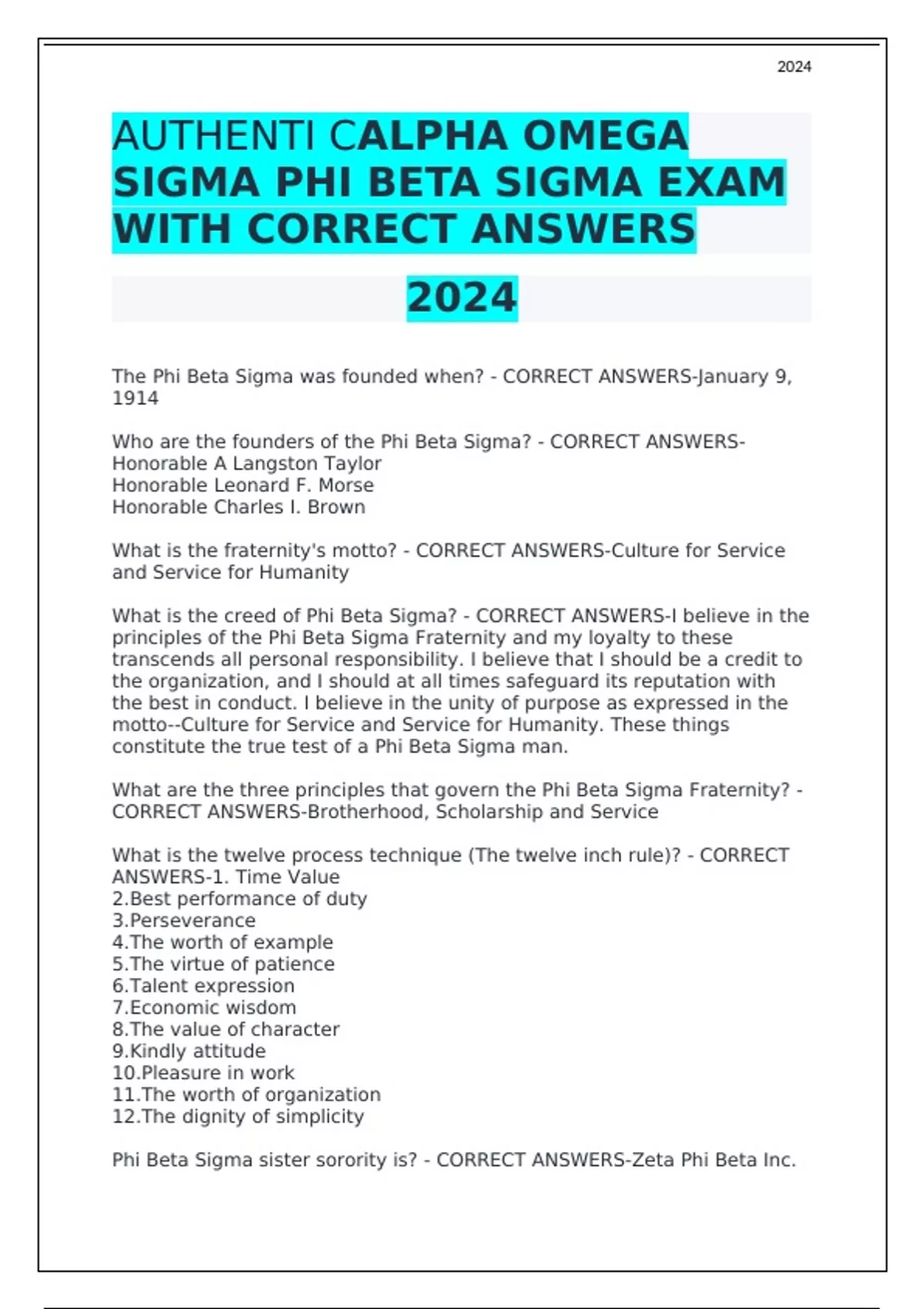 AUTHENTI CALPHA OMEGA SIGMA PHI BETA SIGMA EXAM WITH CORRECT ANSWERS ...