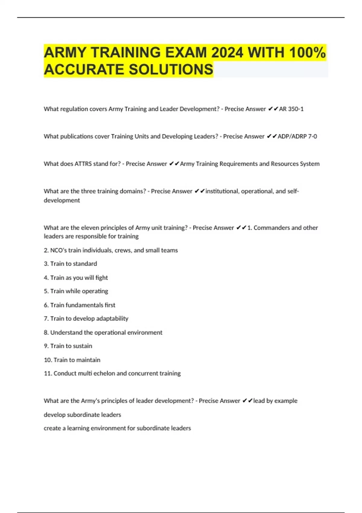 ARMY TRAINING EXAM 2024 WITH 100% ACCURATE SOLUTIONS - ARMY TRAINING ...