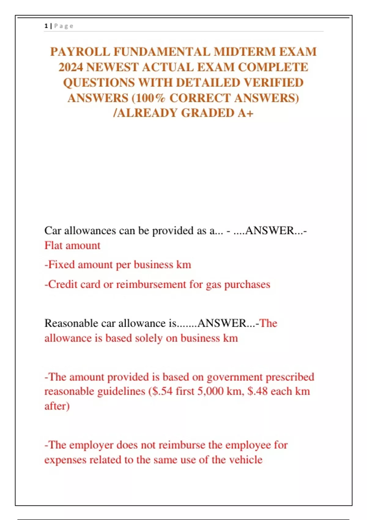 PAYROLL FUNDAMENTAL MIDTERM EXAM 2024 NEWEST ACTUAL EXAM COMPLETE ...