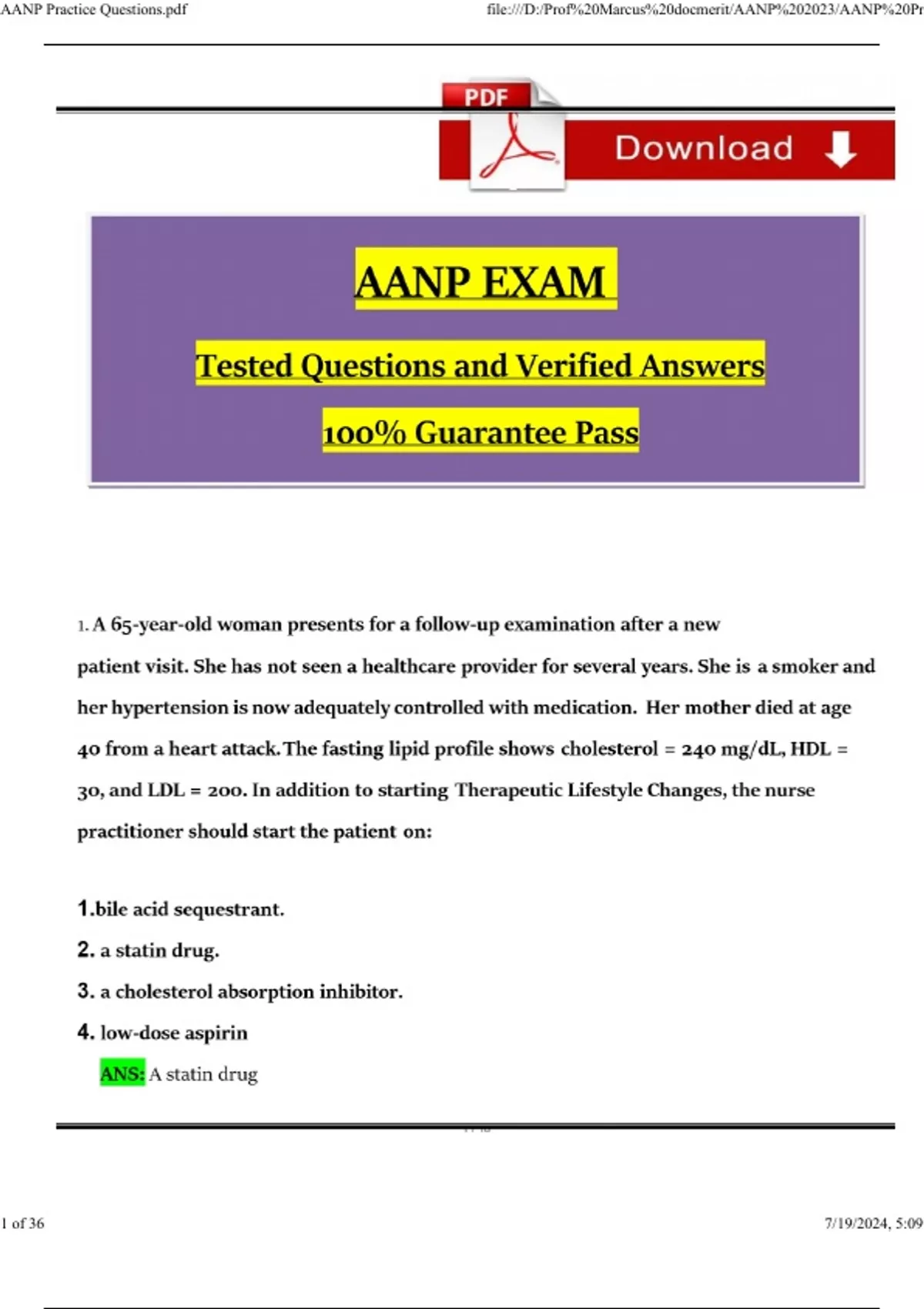 AANP Exam Questions and Revised Answers (2024 / 2025) 100% Guarantee ...