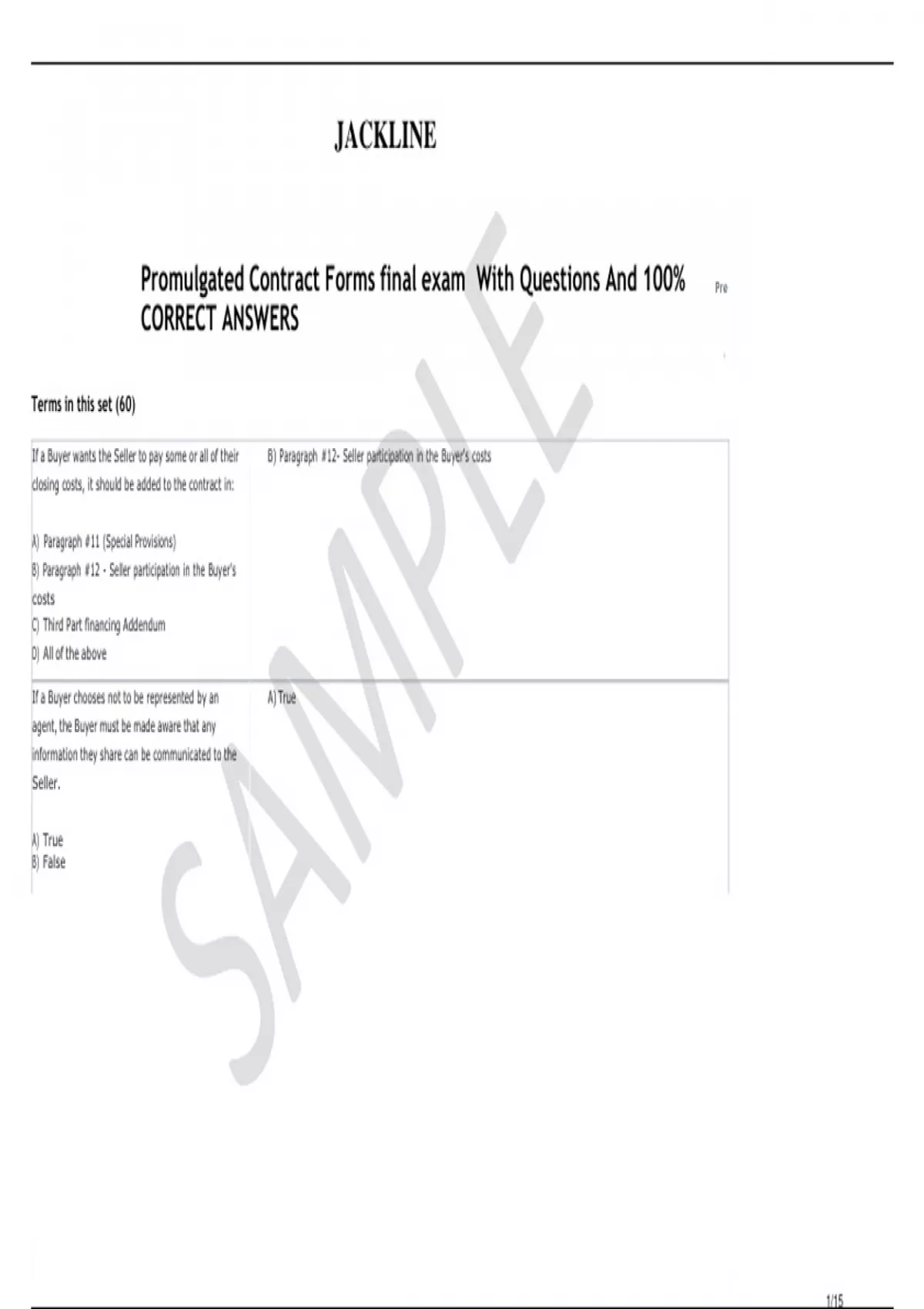 Promulgated Contract Forms final exam With Questions And 100% CORRECT ...