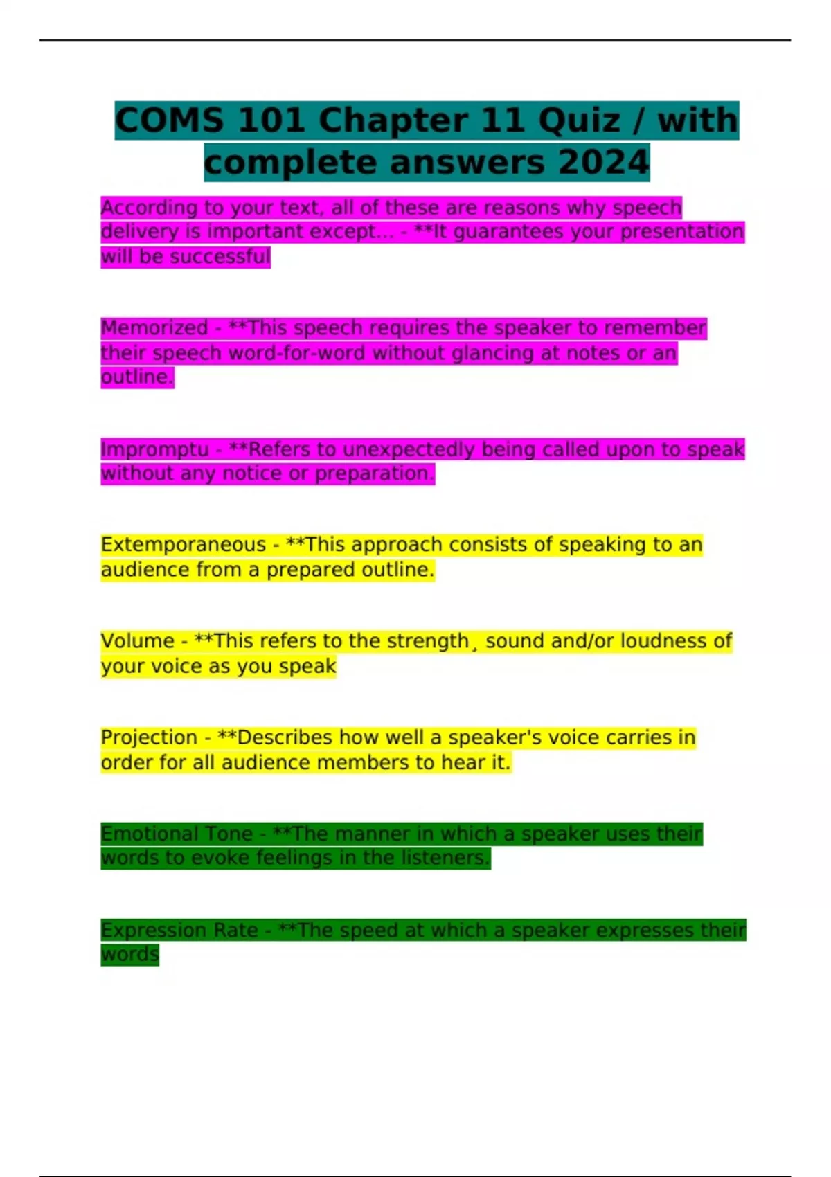 COMS 101 Chapter 11 Quiz / with complete answers 2024 - COMS - Stuvia US