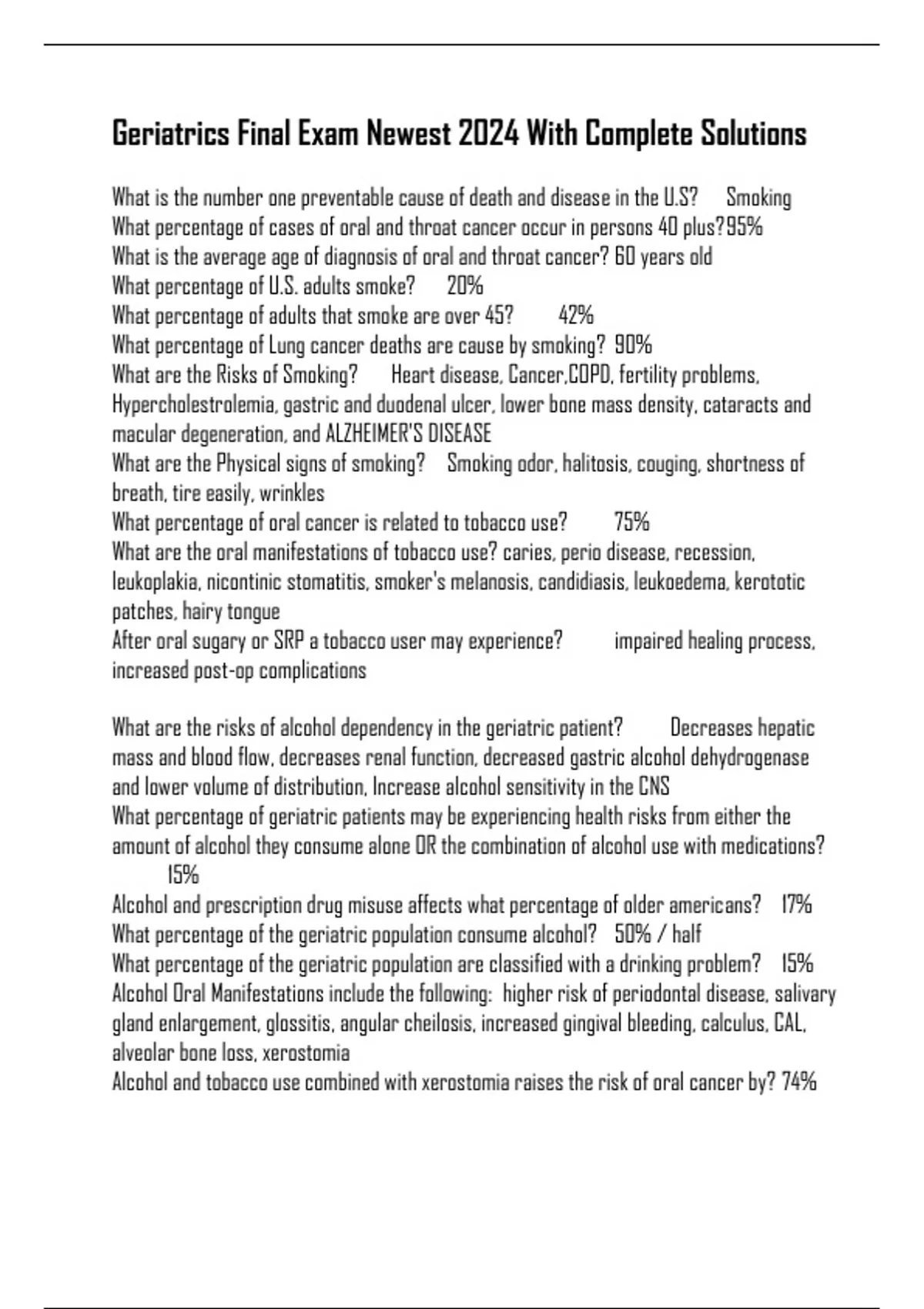 Geriatrics Final Exam Newest 2024 With Complete Solutions - Geriatrics ...