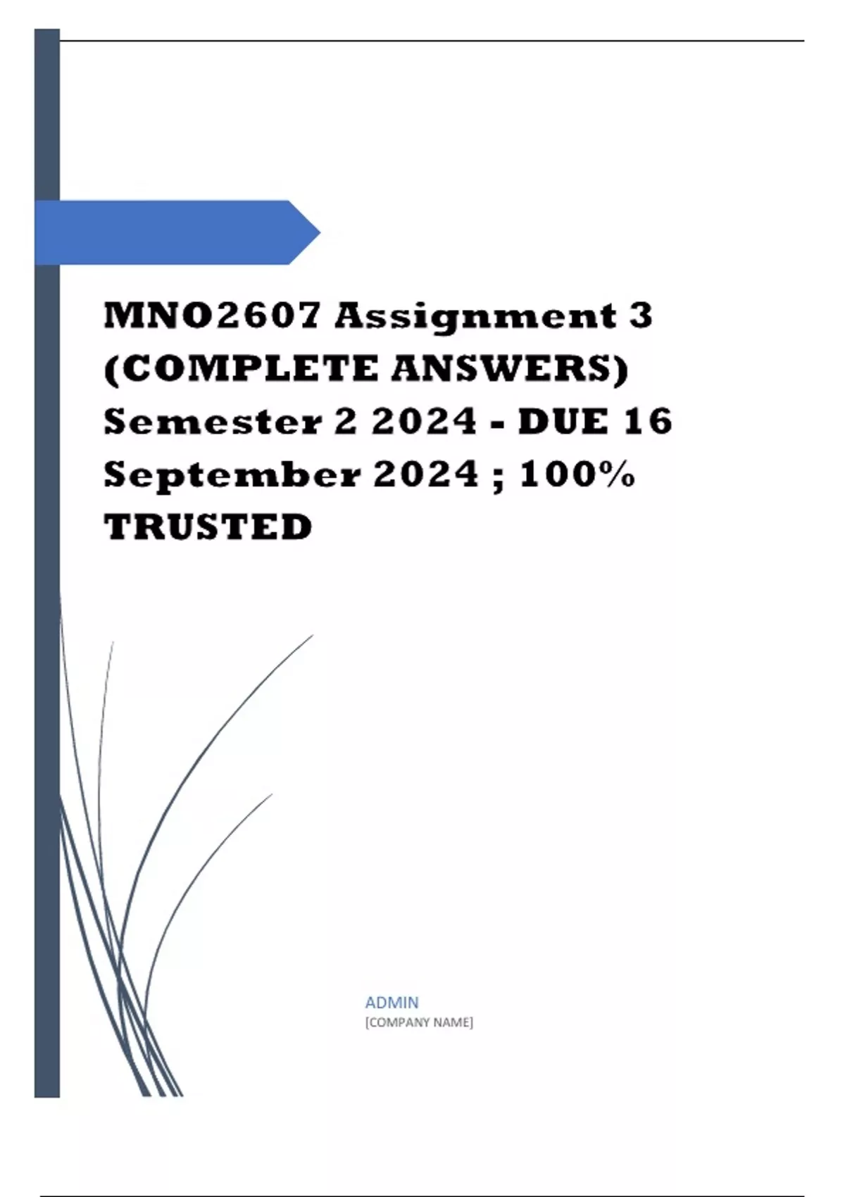 MNO2607 Assignment 3 (COMPLETE ANSWERS) Semester 2 2024 - DUE 16 ...