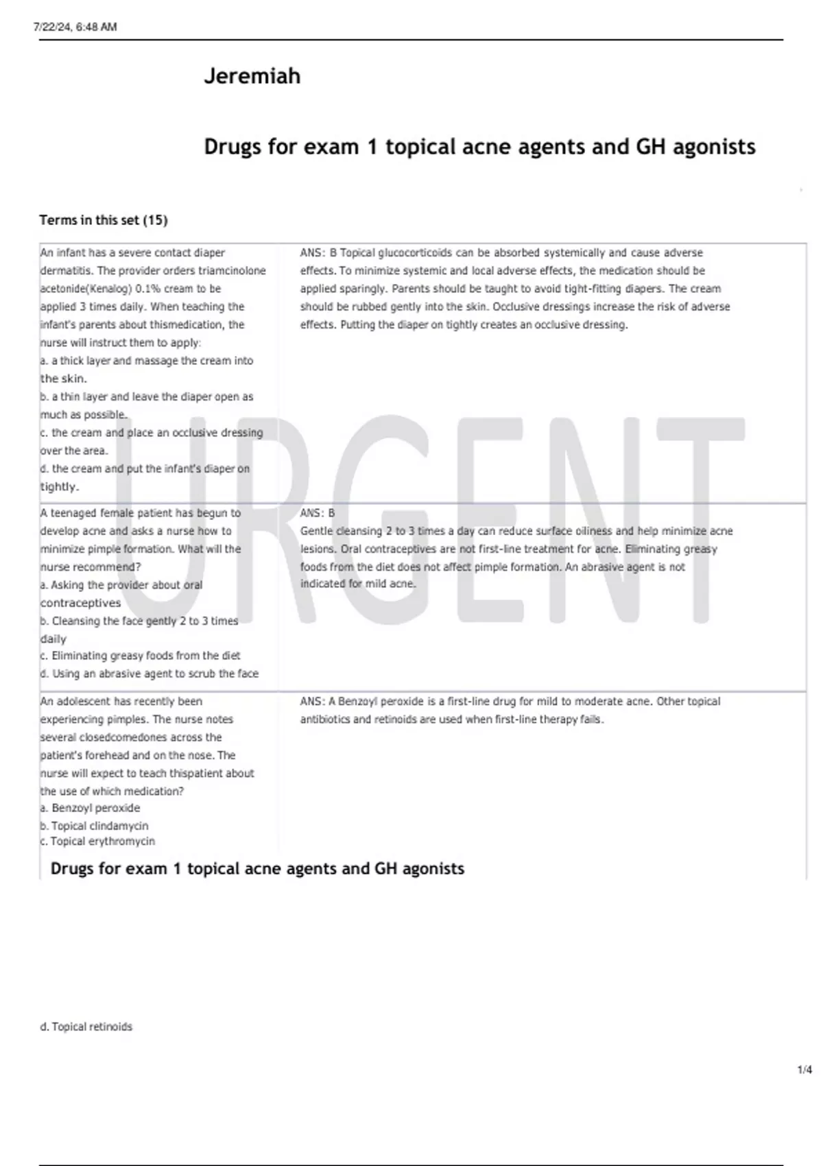 Drugs for exam 1 topical acne agents and GH agonists (ALL CHAPTERS ...