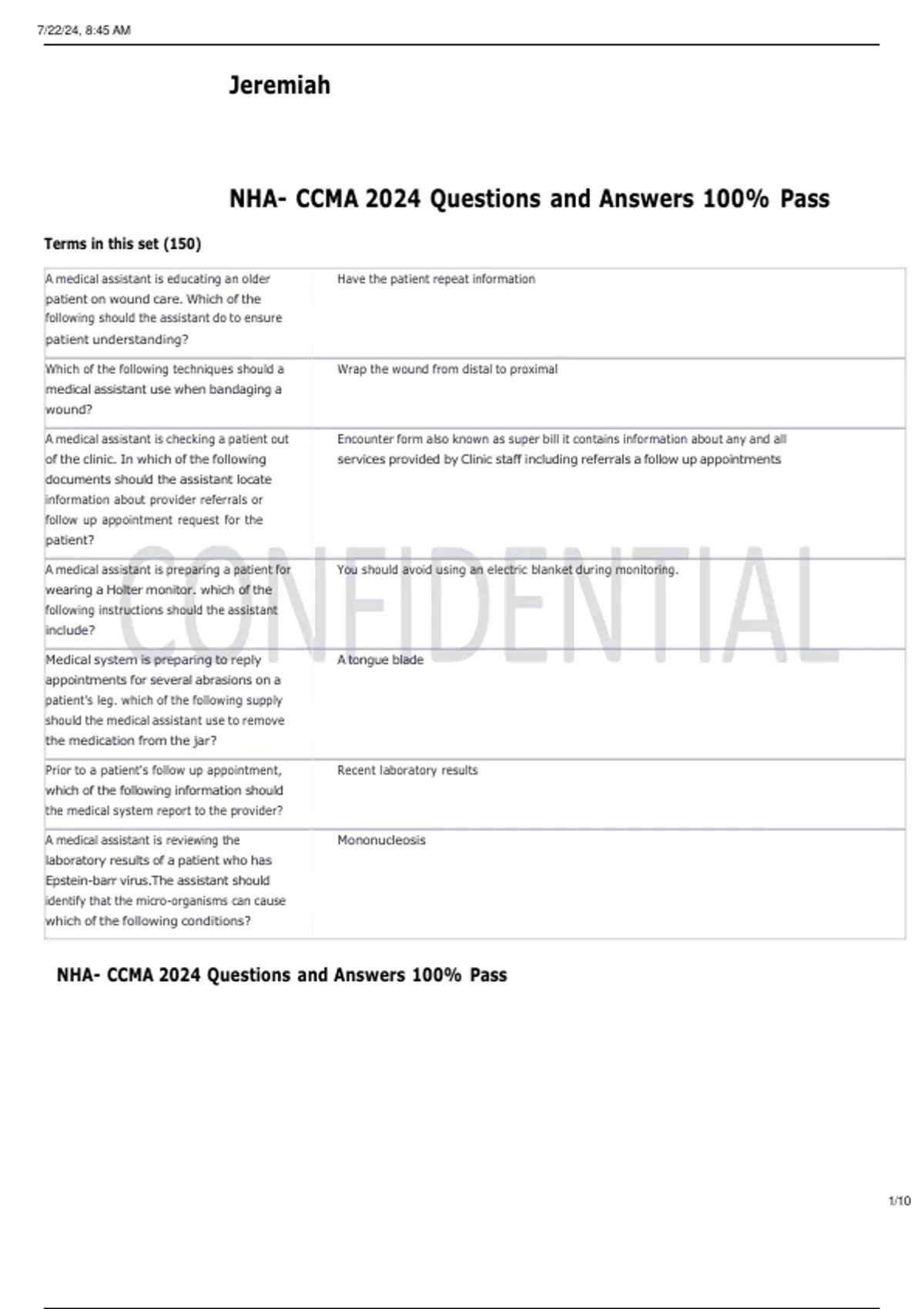 NHA- CCMA 2024 Questions and Answers 100 Pass Flashcards _ (ALL ...