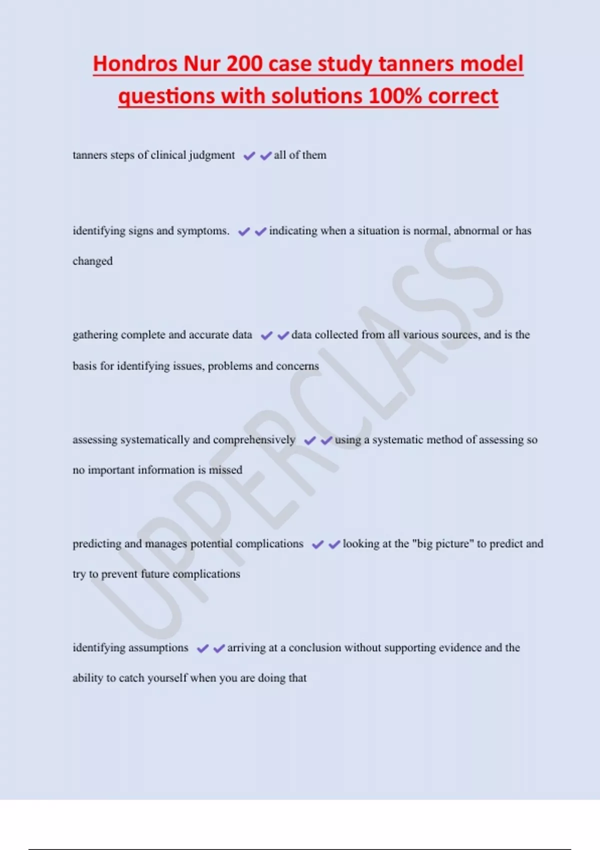 Hondros Nur 200 case study tanners model questions with solutions 100% ...