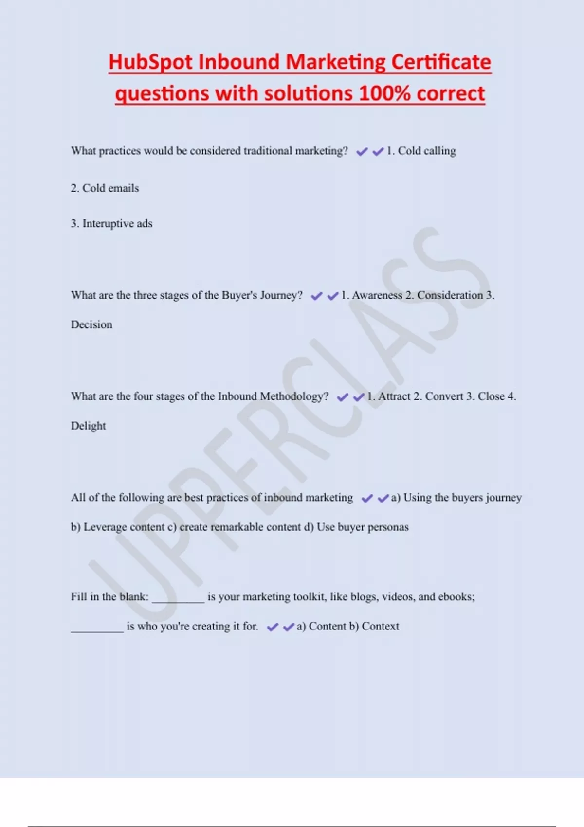 HubSpot Inbound Marketing Certificate questions with solutions 100% ...