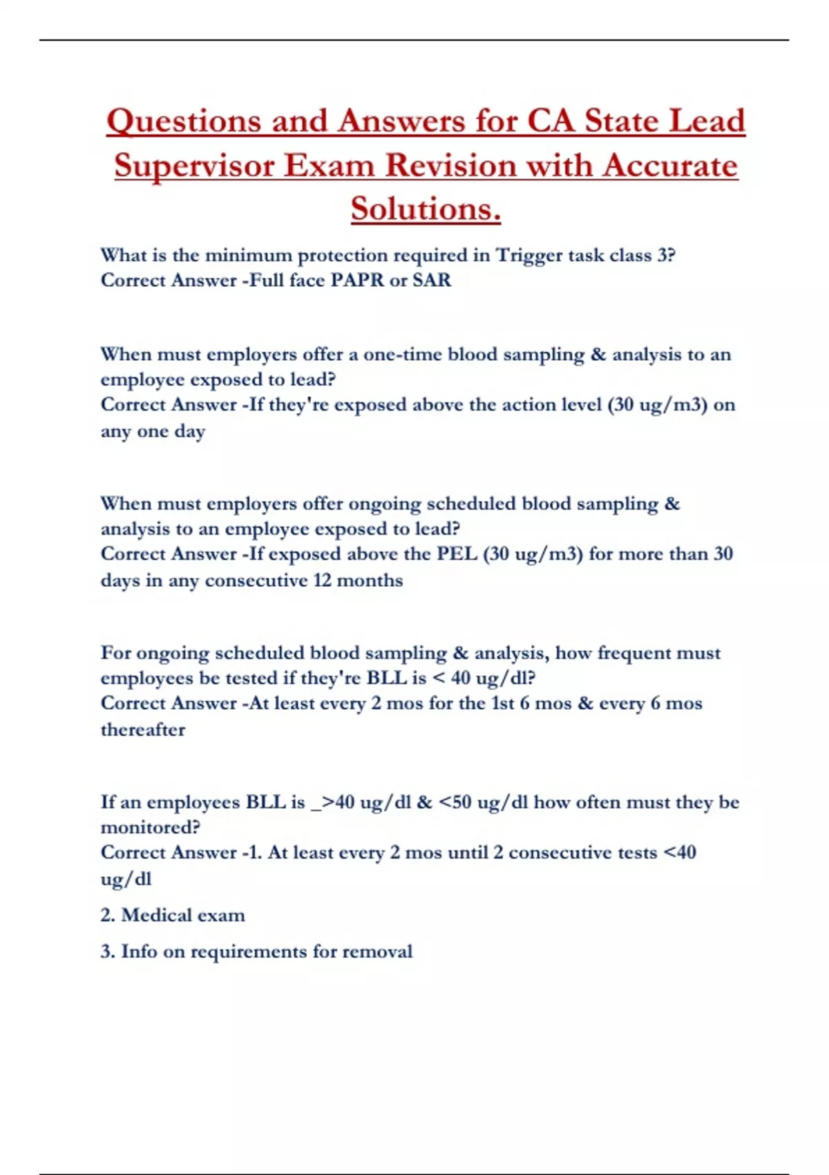 Questions and Answers for CA State Lead Supervisor Exam Revision with ...