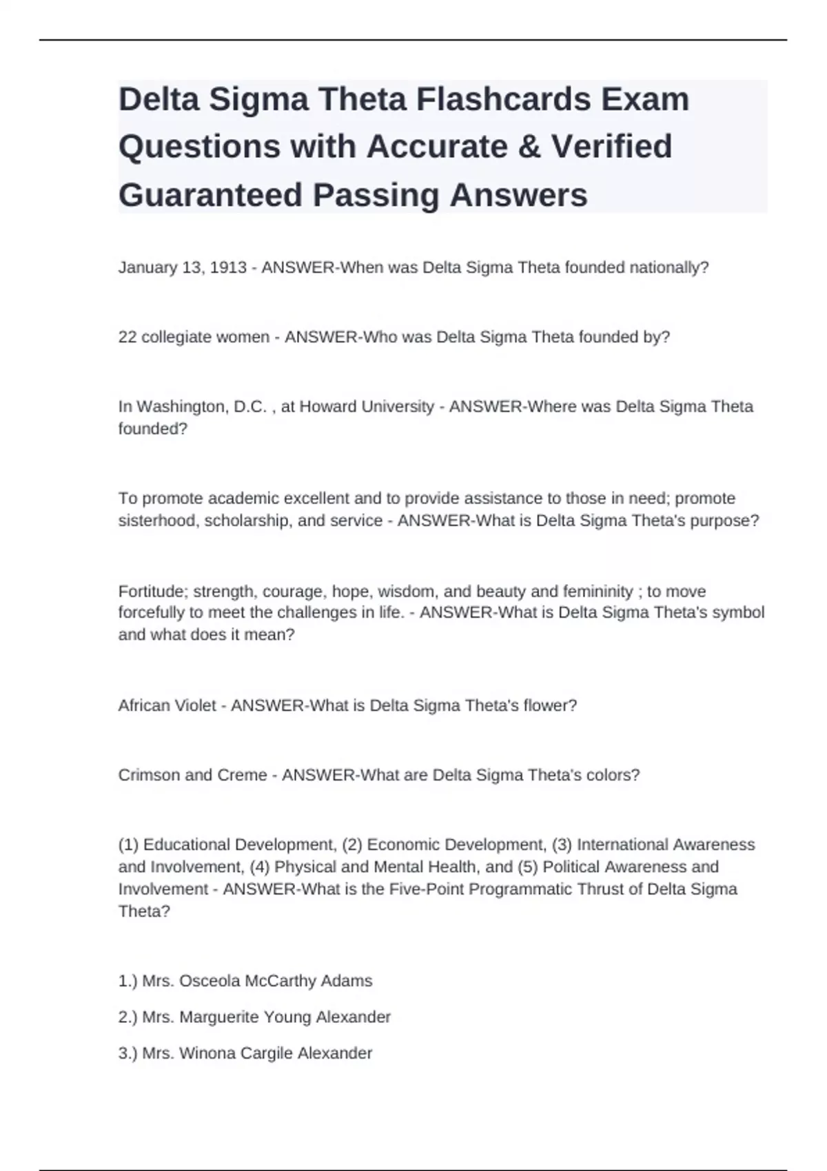 Delta Sigma Theta Flashcards Exam Questions with Accurate & Verified ...