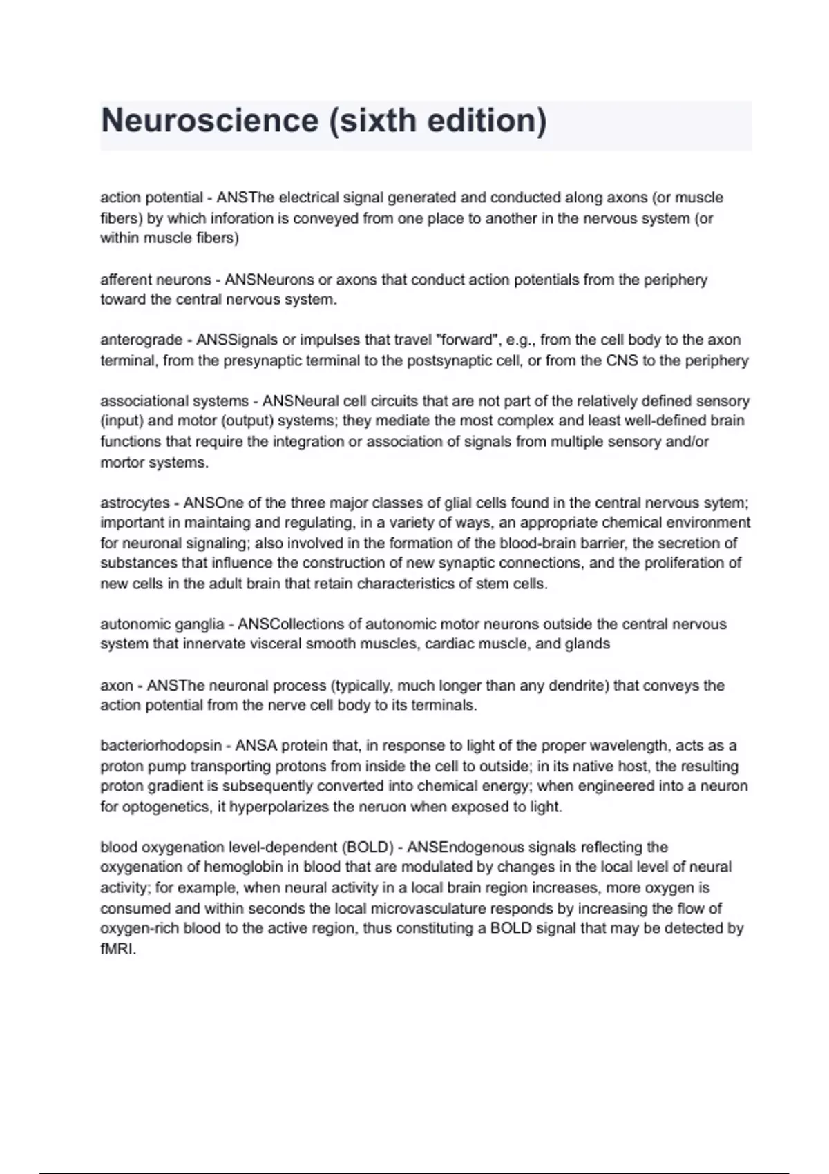 Test Bank for Neuroscience, 6th Edition by Laurie Lundy-Ekman 2024/2025 ...