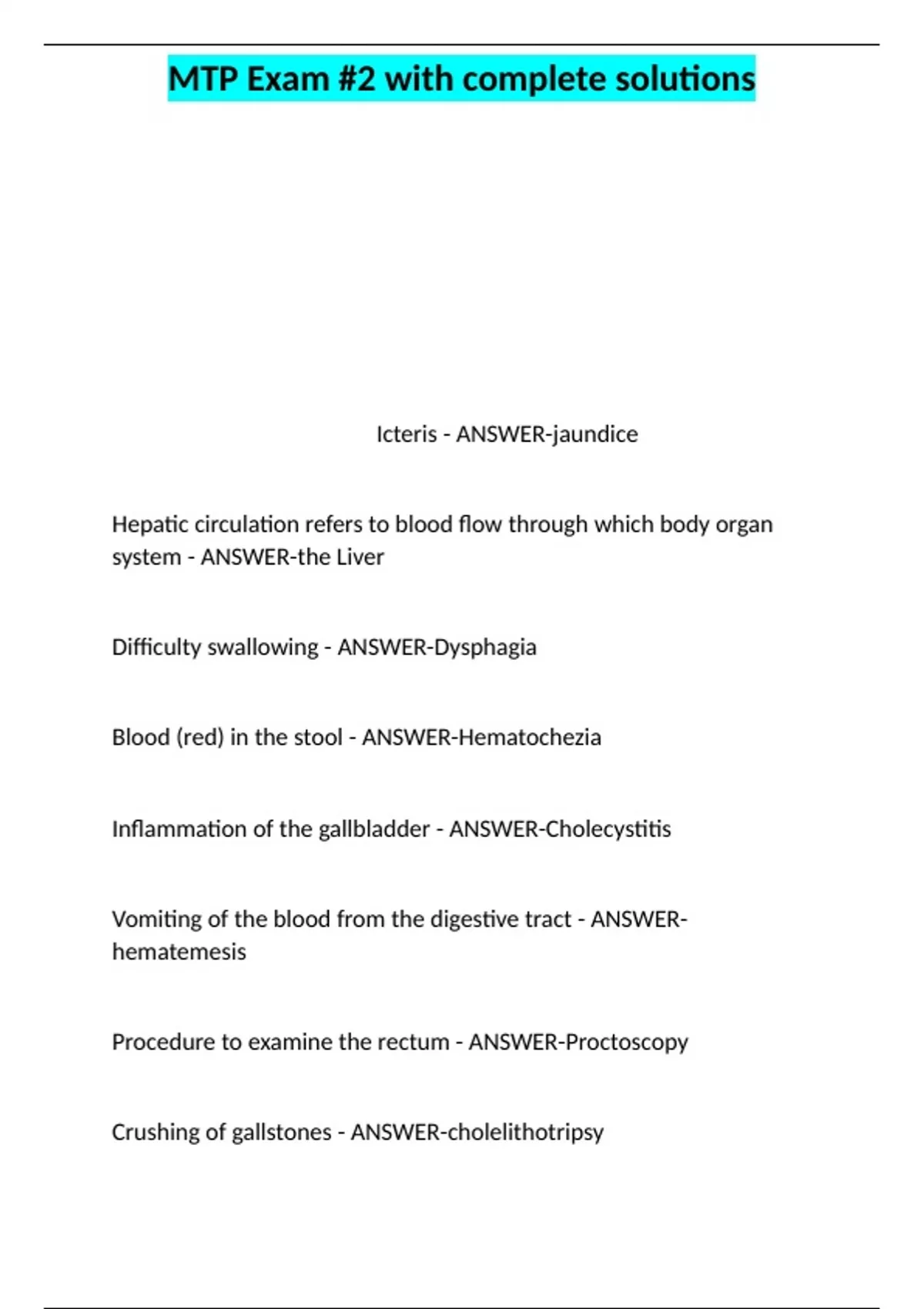 MTP Exam -2 with complete solutions - MTP - Stuvia US