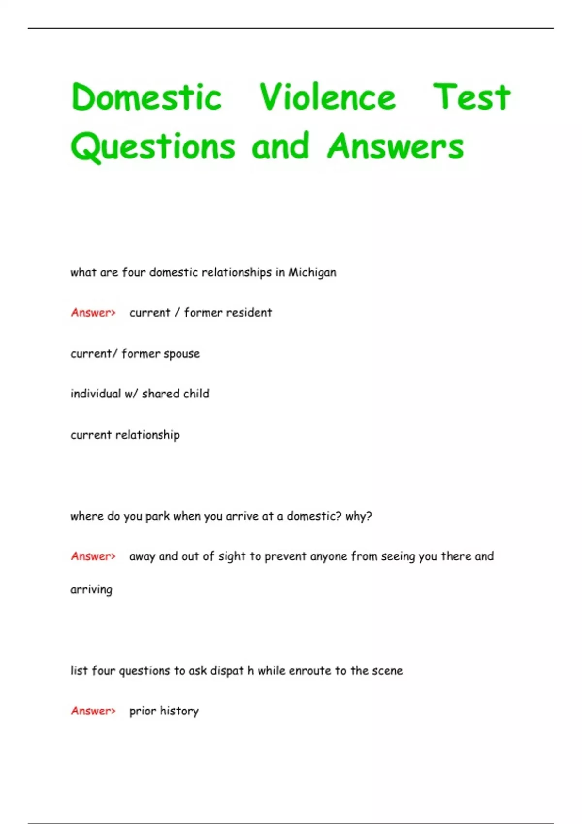 Domestic Violence Test Questions and Answers - Domestic Violence ...
