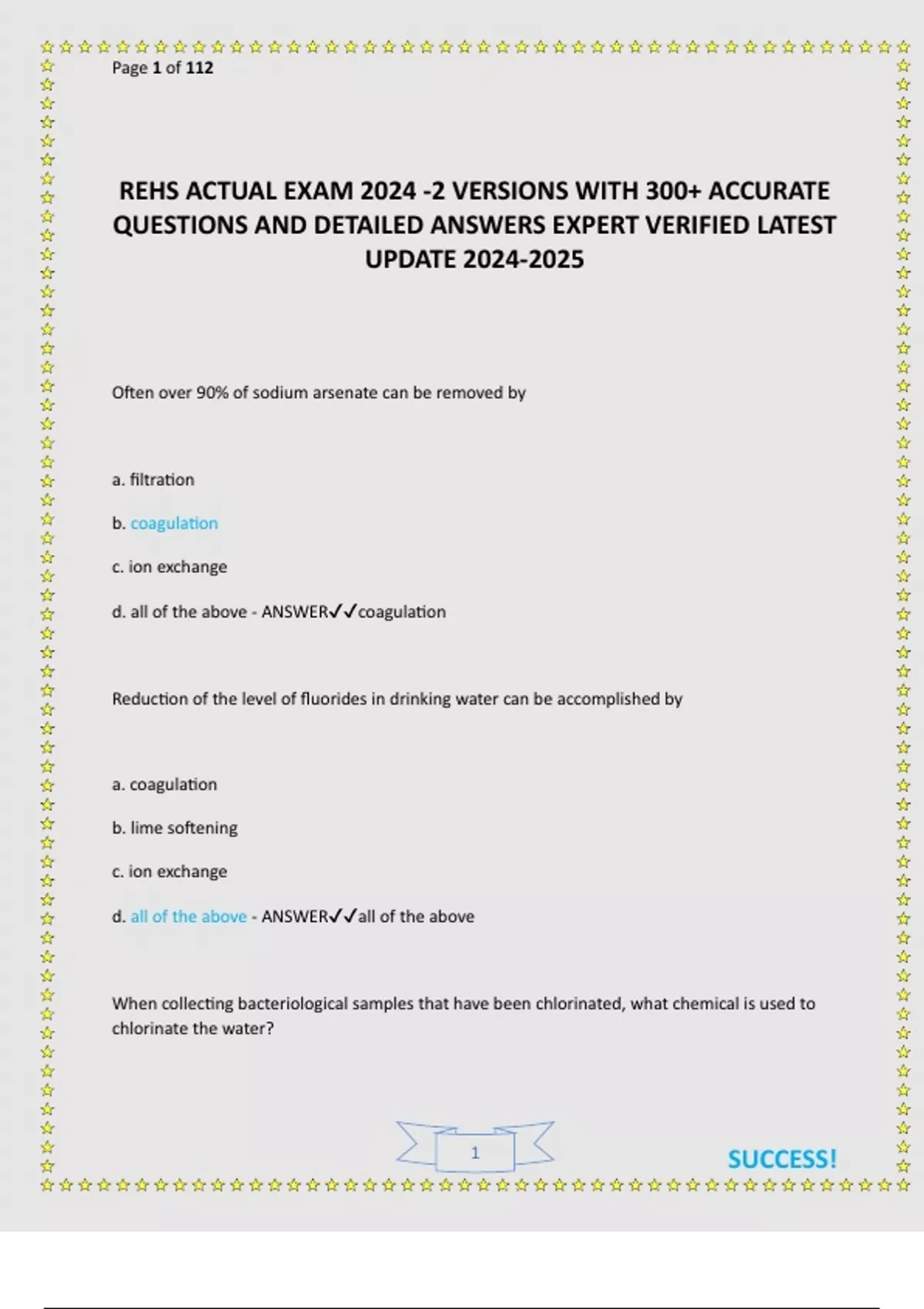 REHS ACTUAL EXAM 2024 -2 VERSIONS WITH 300+ ACCURATE QUESTIONS AND ...