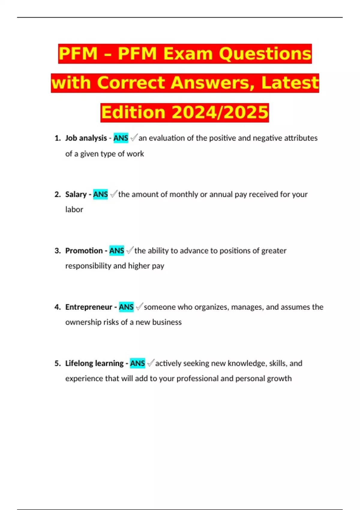 PFM – PFM Exam Questions with Correct Answers, Latest Edition 2024/2025 ...