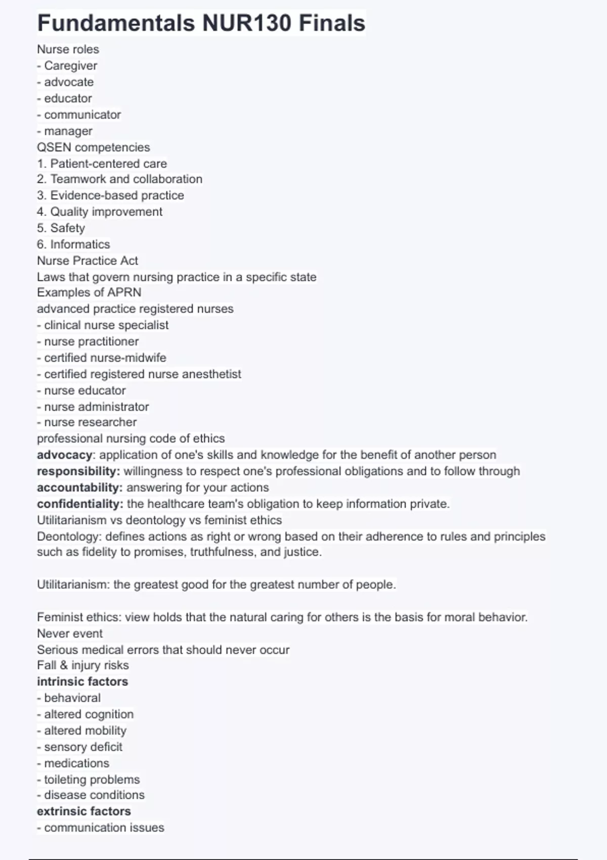 Fundamentals NUR130 Finals Questions With 100% Correct Answers complete solution - NURS 2024 ...