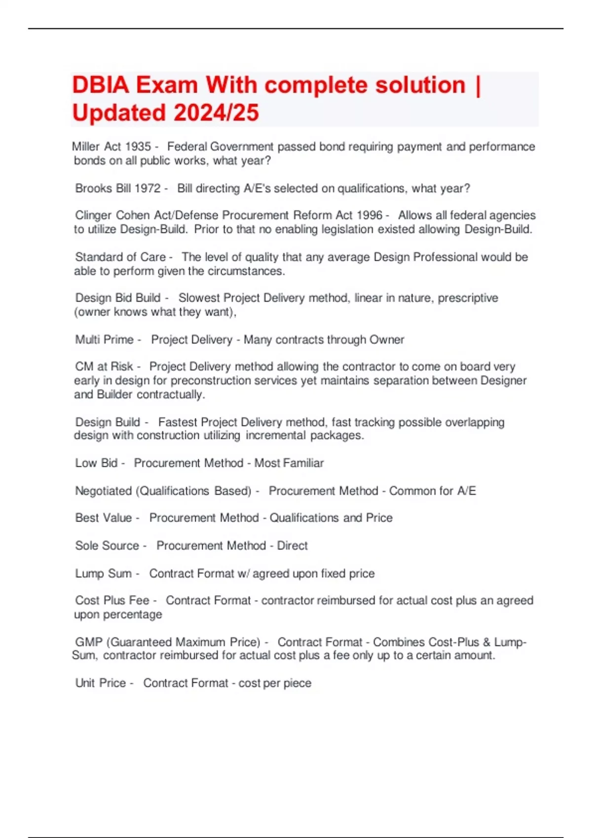 DBIA Exam With complete solution | Updated 2024/25 - DBIA - Stuvia US