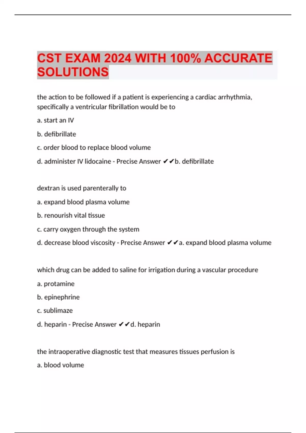 CST EXAM 2024 WITH 100% ACCURATE SOLUTIONS - CSTNN - Stuvia US