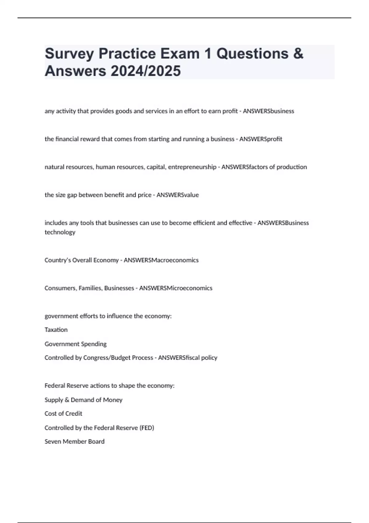 Survey Practice Exam 1 Questions & Answers 2024/2025 - Survey Practice ...