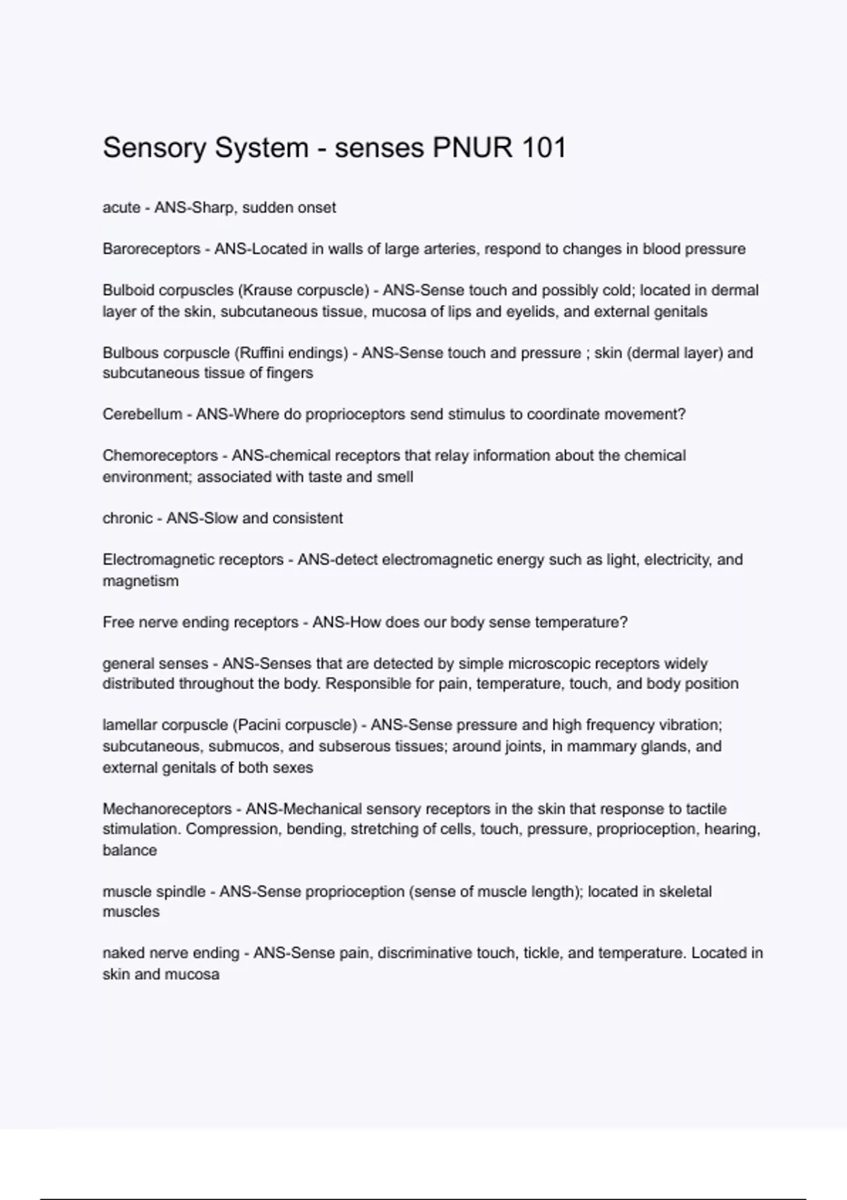 Sensory System - senses PNUR 101 Questions with 100% Correct Answers ...