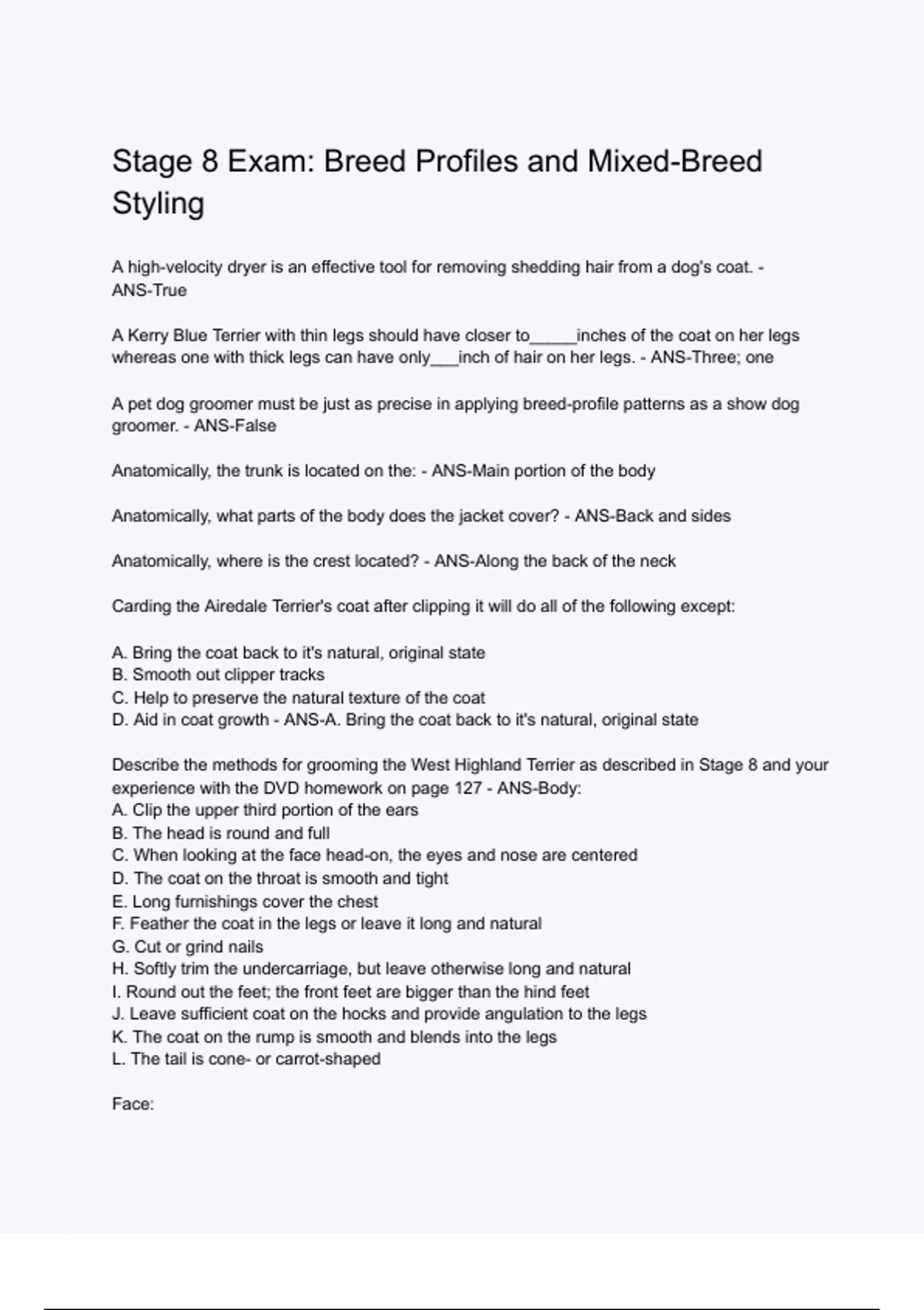 Stage 8 Exam Breed Profiles and Mixed-Breed Styling questions and ...