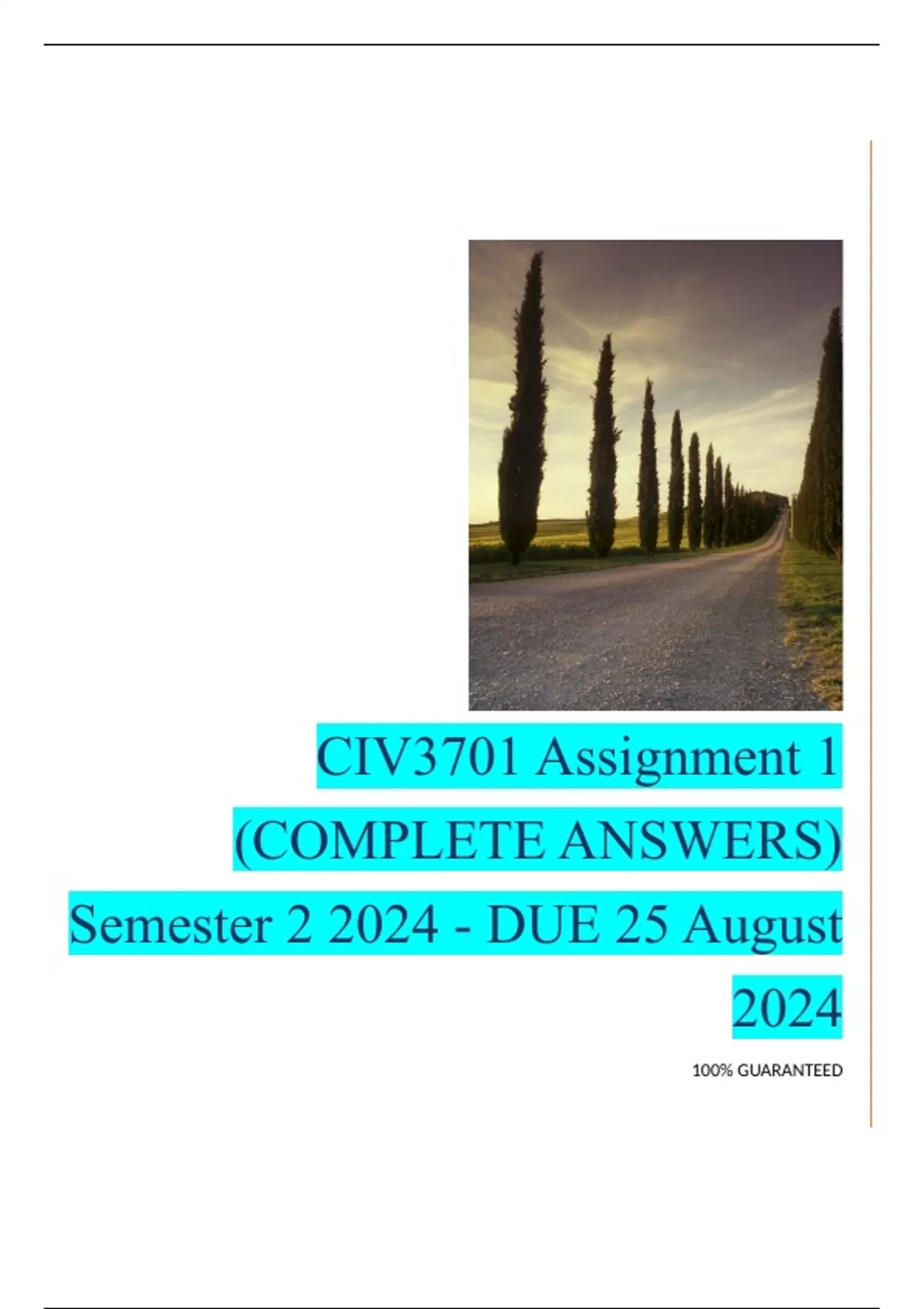 CIV3701 Assignment 1 (COMPLETE ANSWERS) Semester 2 2024 - DUE 25 August 2024 - CIV3701 - Stuvia SA