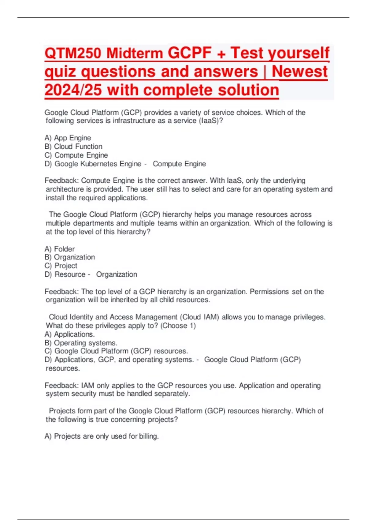 QTM250 Midterm GCPF + Test yourself quiz questions and answers | Newest ...