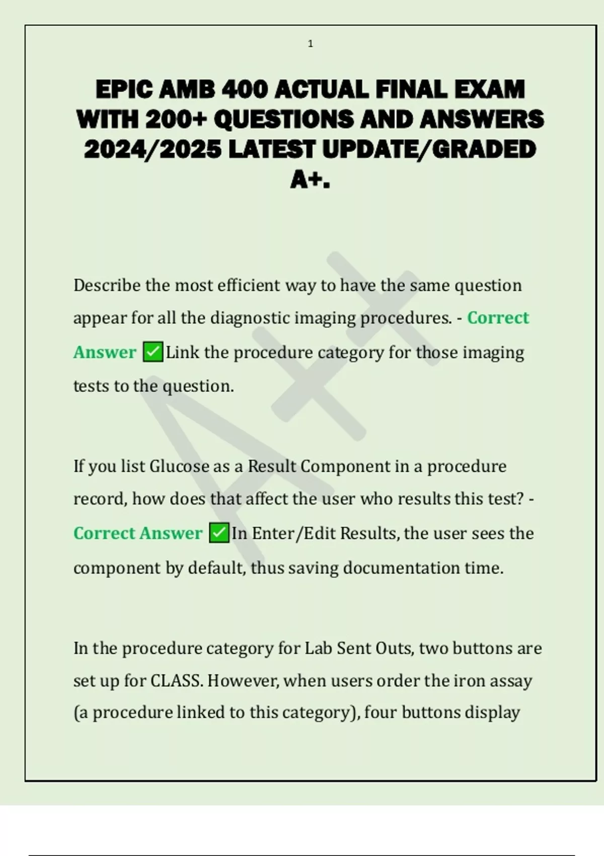 EPIC AMB 400 ACTUAL FINAL EXAM WITH 200+ QUESTIONS AND ANSWERS 2024/ ...