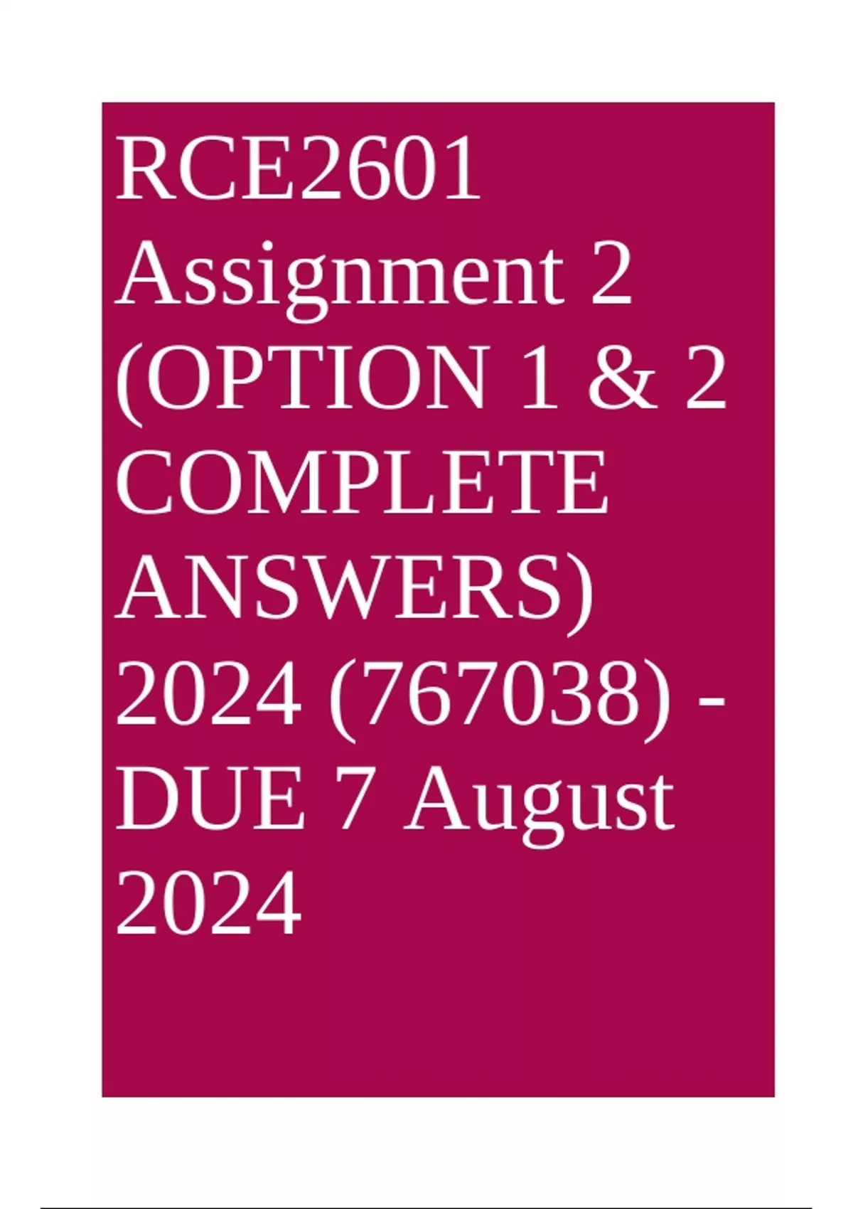 RCE2601 Assignment 2 (OPTION 1 & 2 COMPLETE ANSWERS) 2024 (767038 ...