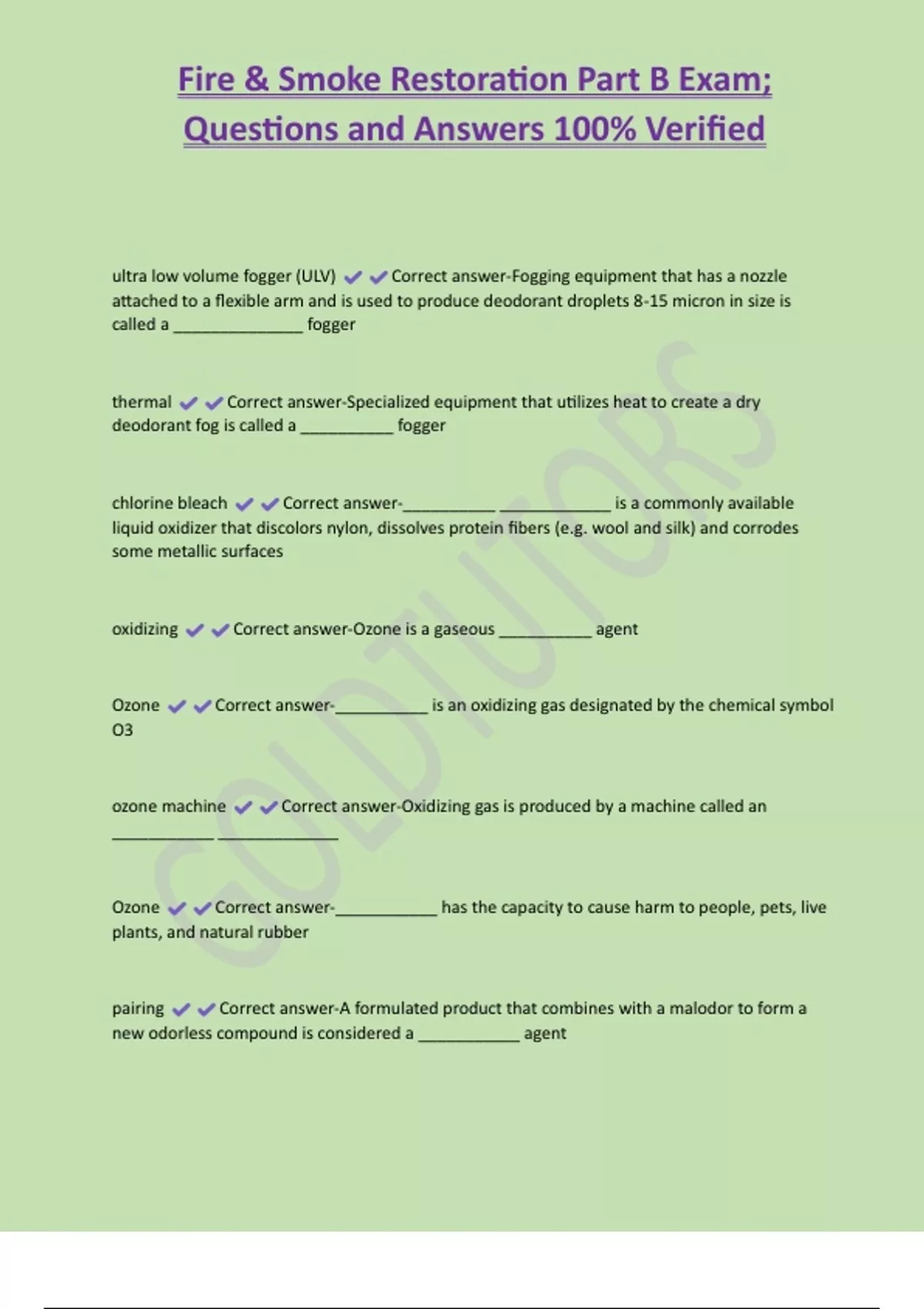 Fire & Smoke Restoration Part B Exam; Questions and Answers 100% ...