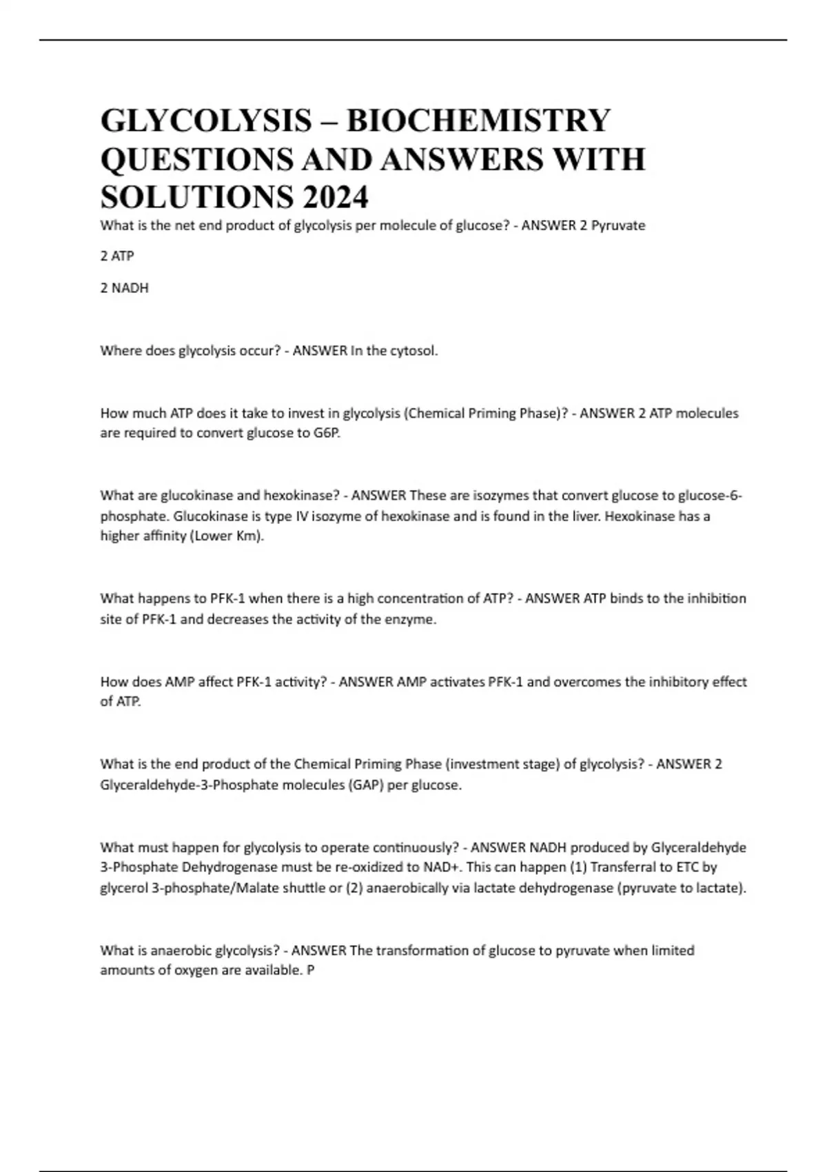 GLYCOLYSIS – BIOCHEMISTRY QUESTIONS AND ANSWERS WITH SOLUTIONS 2024 ...