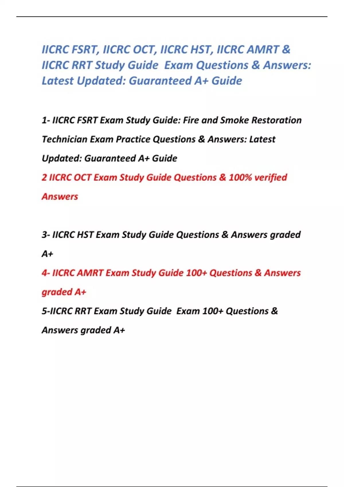 IICRC FSRT, IICRC OCT, IICRC HST, IICRC AMRT & IICRC RRT Study Guide ...