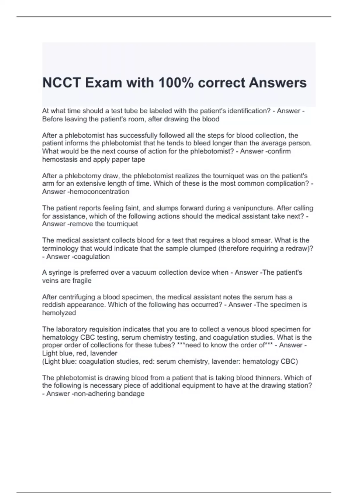 NCCT Exam with 100% correct Answers 2024 - NCCT - Stuvia US