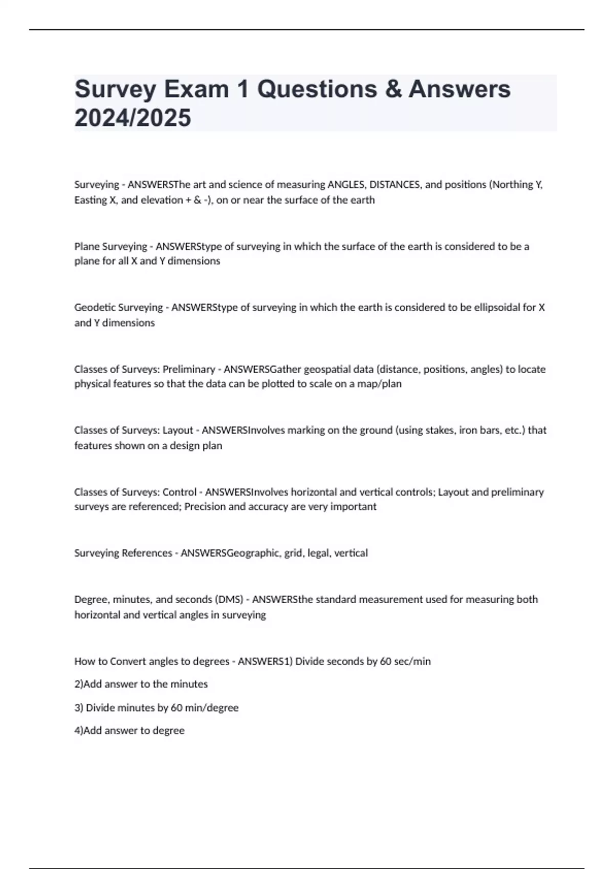 Survey Exam 1 Questions & Answers 2024/2025 - Survey - Stuvia US