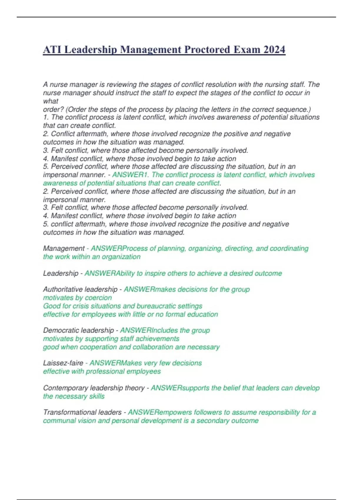 ATI Leadership Management Proctored Exam 2024 - ATI Leadership ...