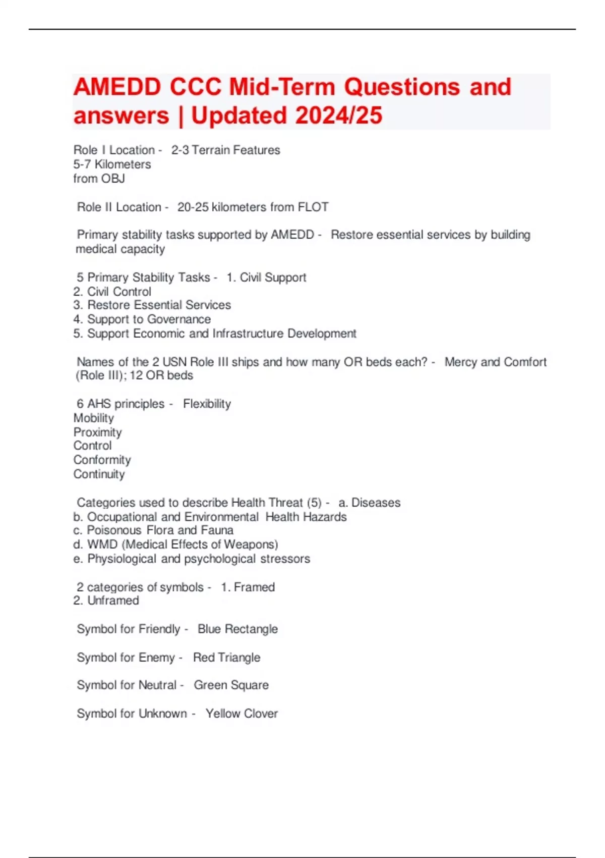 AMEDD CCC Mid-Term Questions and answers | Updated 2024/25 - AMEDD CCC ...